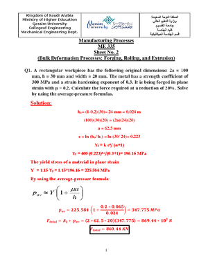 Metal Casting Problems - Manufacturing Processes (ME 335) Sheet No. 1 ...