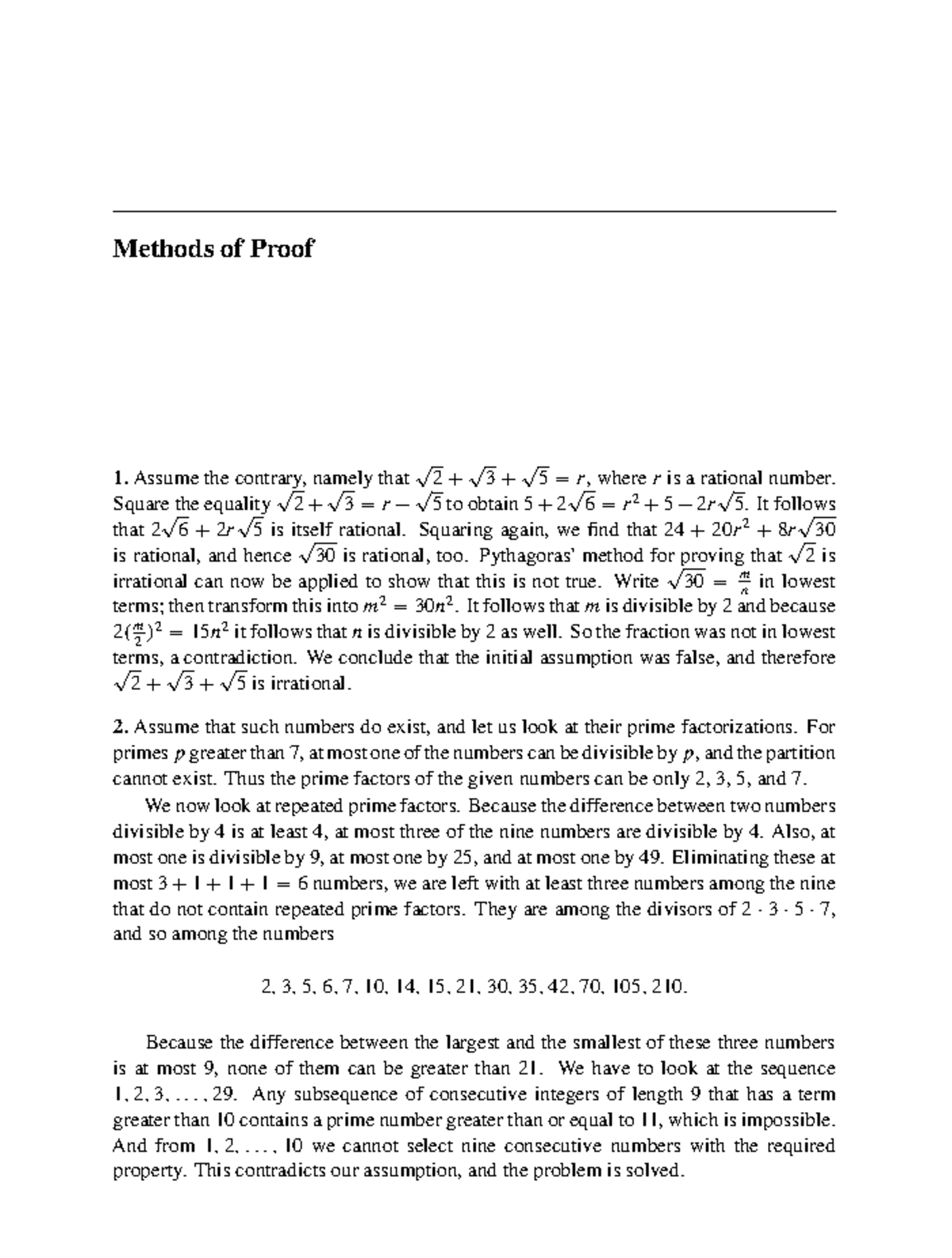 Solutions of methods of proof chapter of Olympiad mathematics - Assume ...