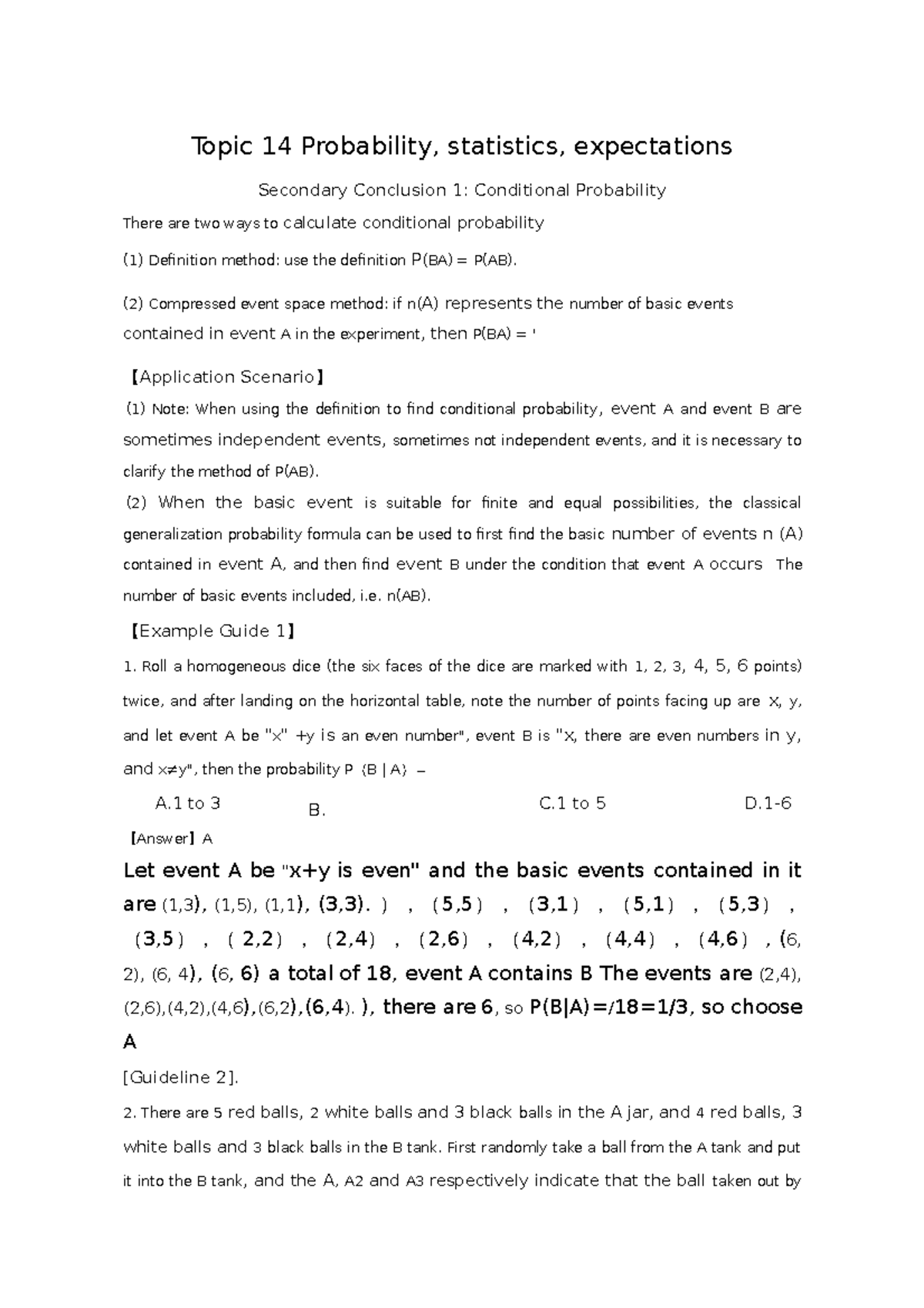 Topic 14 Probability, statistics, expectations - Topic 14 Probability, statistics, expectations ...