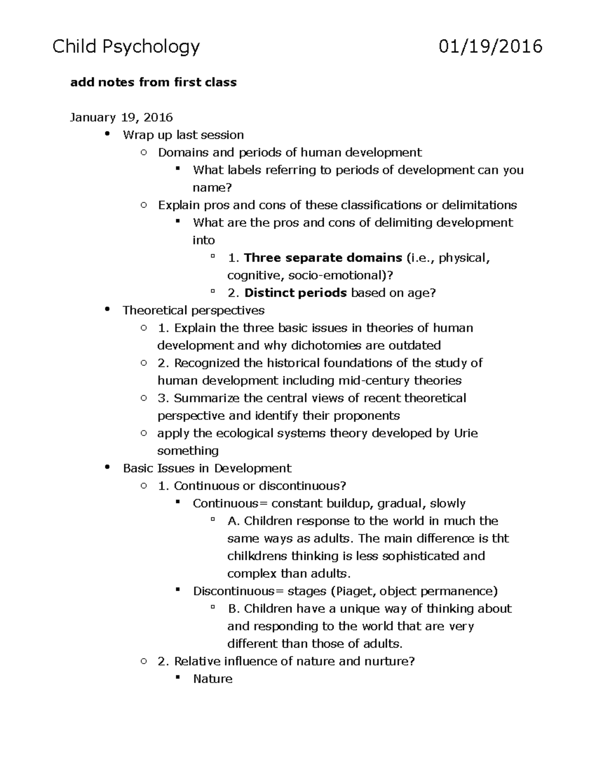 Child Psychology Notes - Child Psychology 01/19/2016 add notes from ...