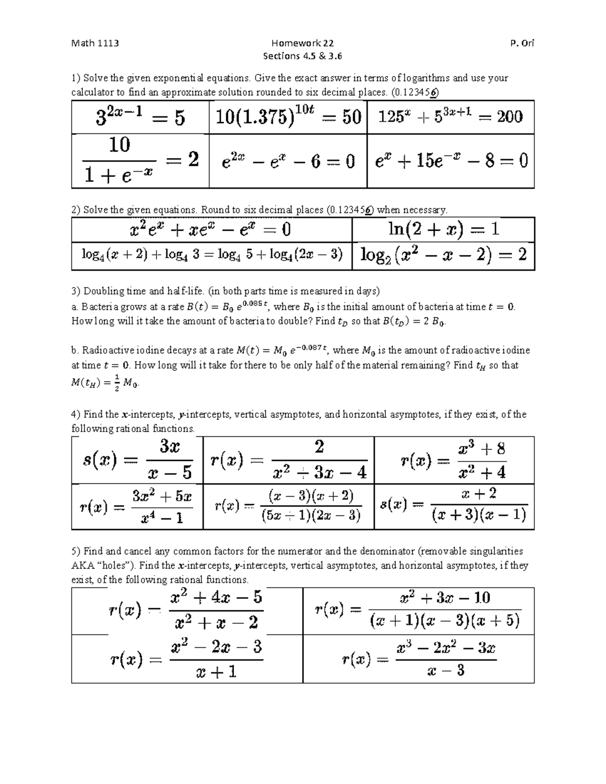 Homework 22 - Math 1113 Homework 22 P. Ori Sections 4 & 3. Solve the ...
