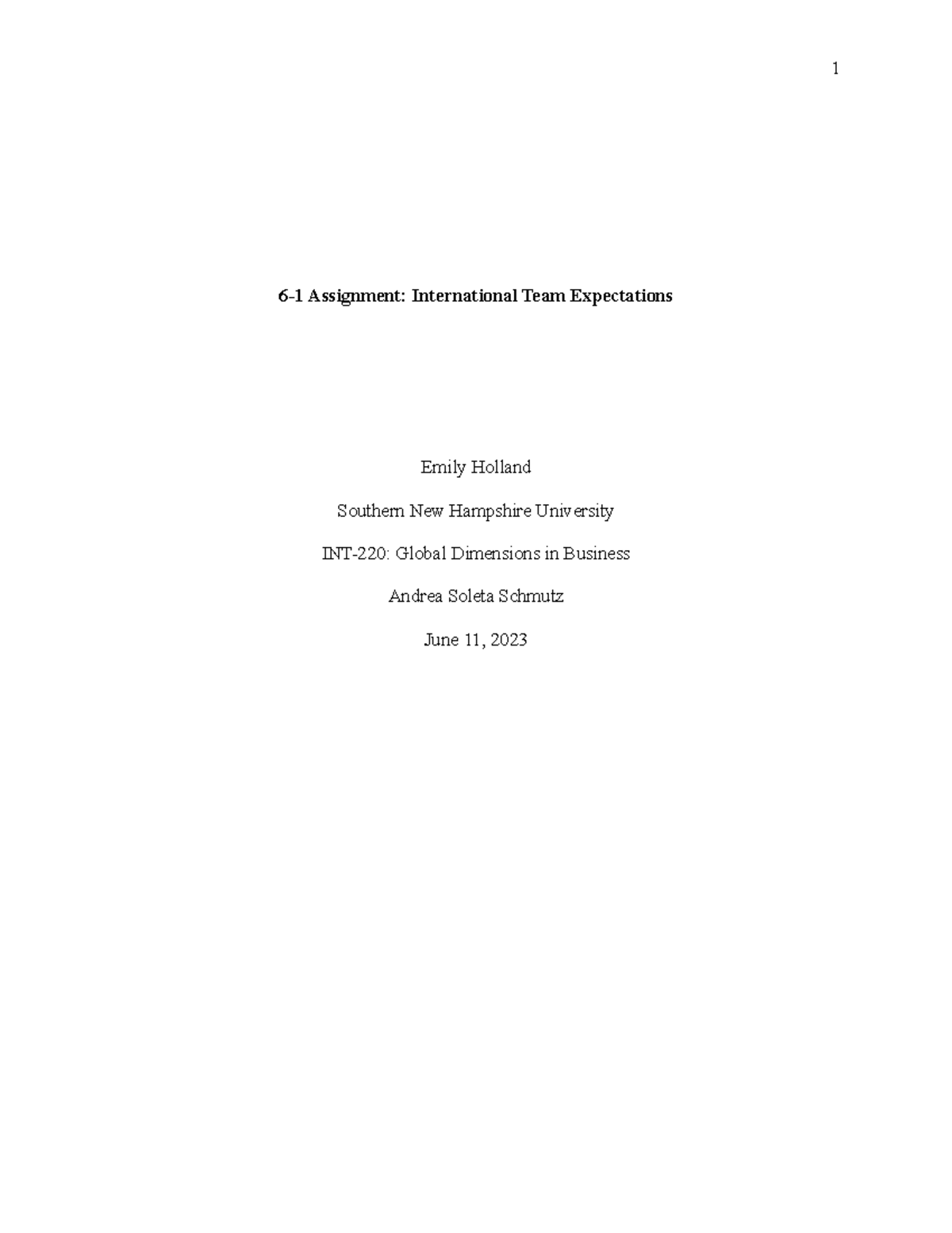 6-1 Assignment International Team Expectations - Given our cultural ...