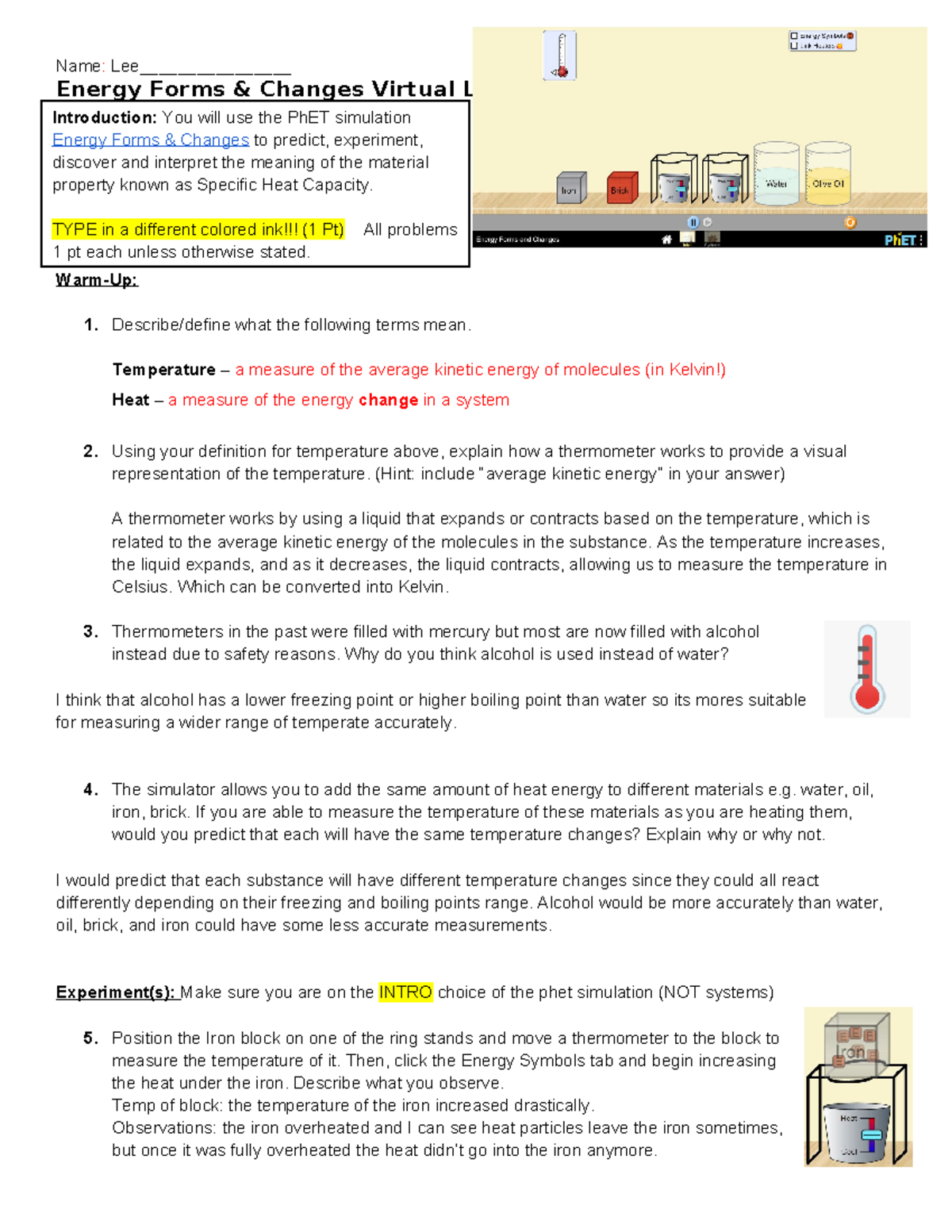Ph ET Energy Forms Changes - Energy Forms & Changes Virtual Lab Warm-Up ...