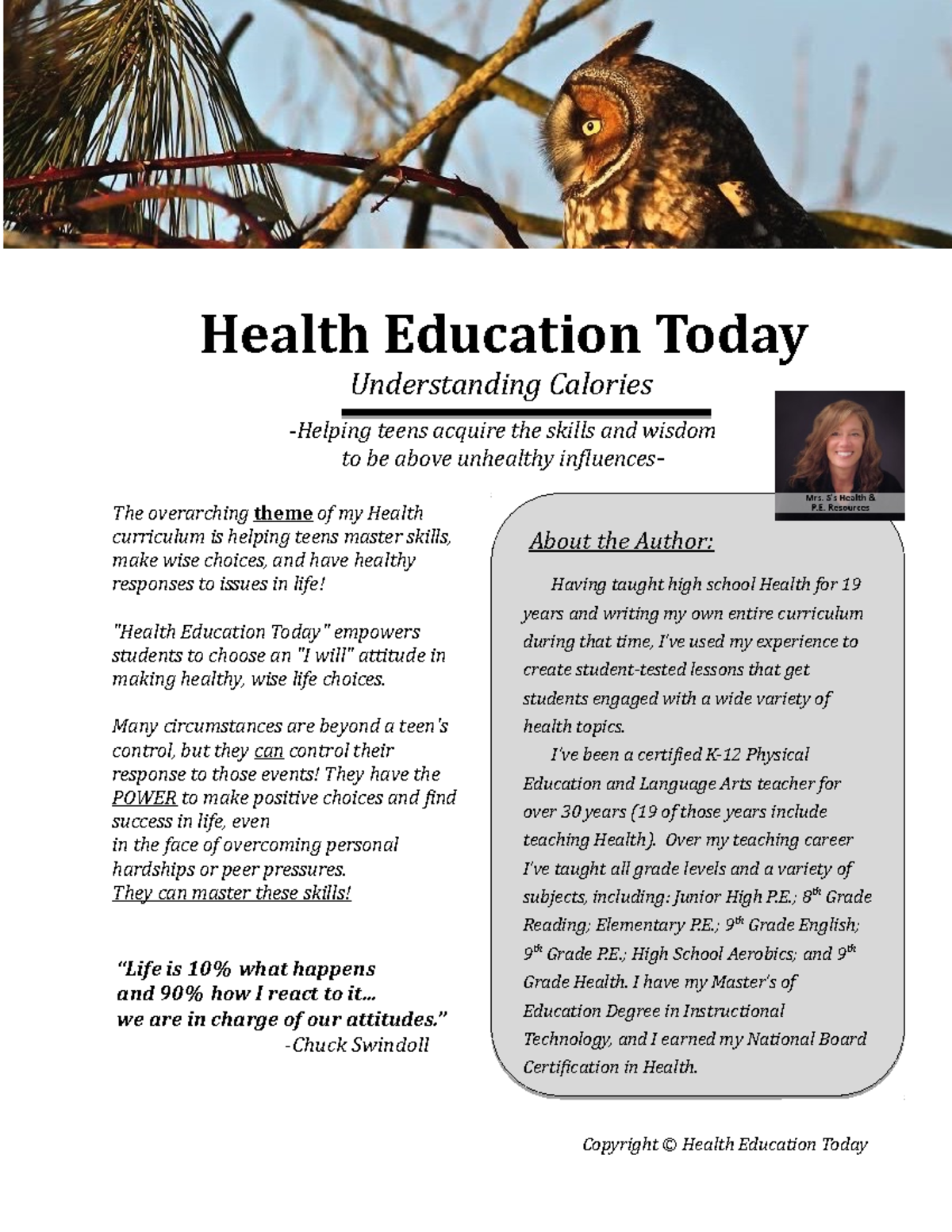 1. Understanding Calories Teacher Directions - Health Education Today ...