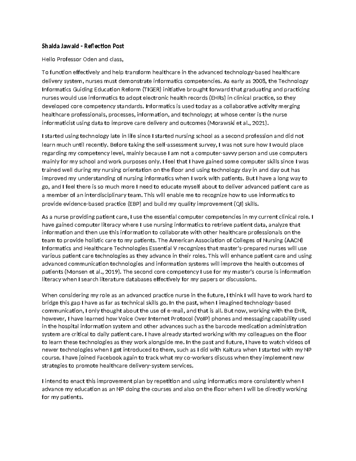 Reflection post week 2 - Shaida Jawaid - Reflection Post Hello ...