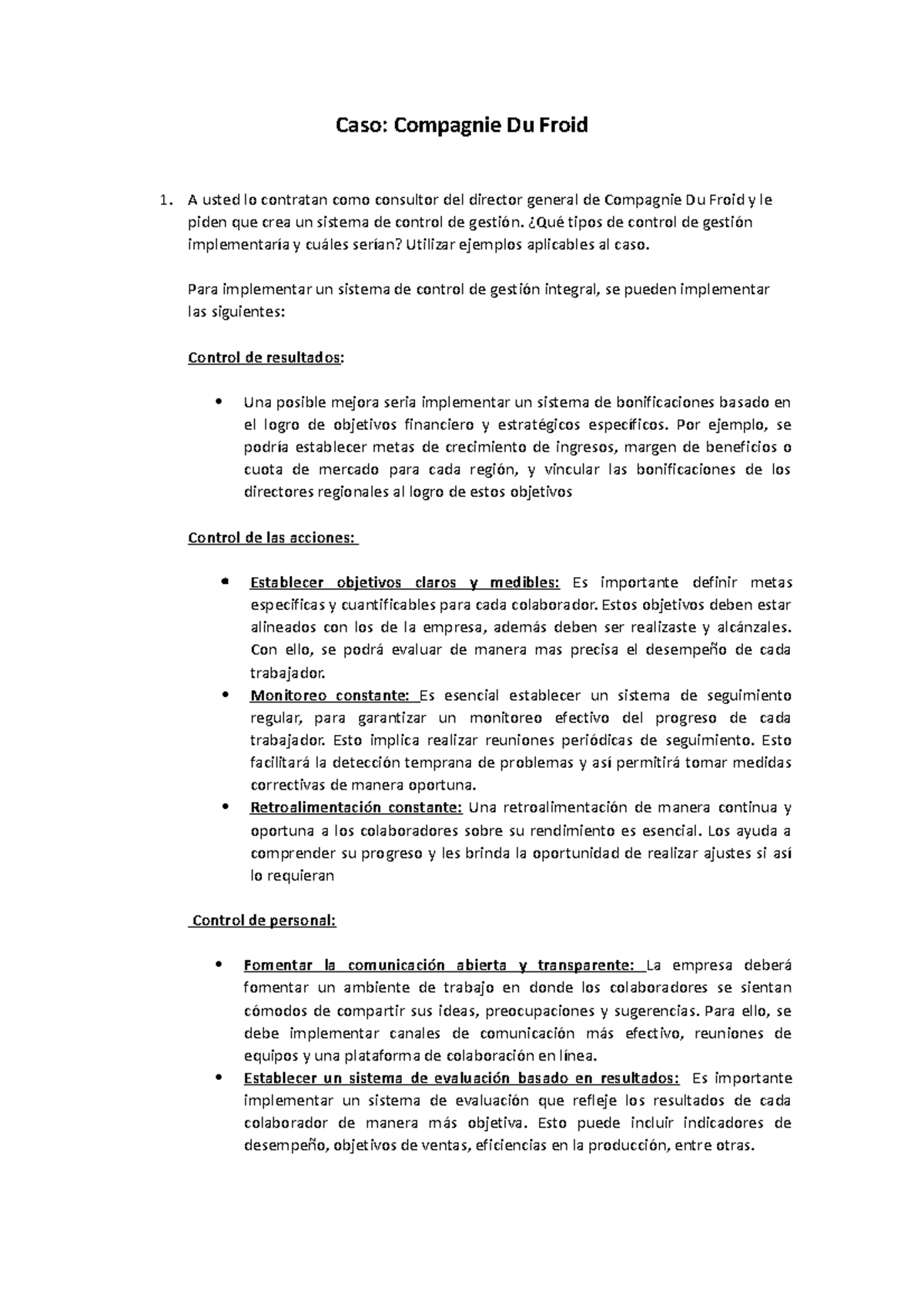 Caso Compagnie Du Froid - ¿Qué tipos de control de gestión ...