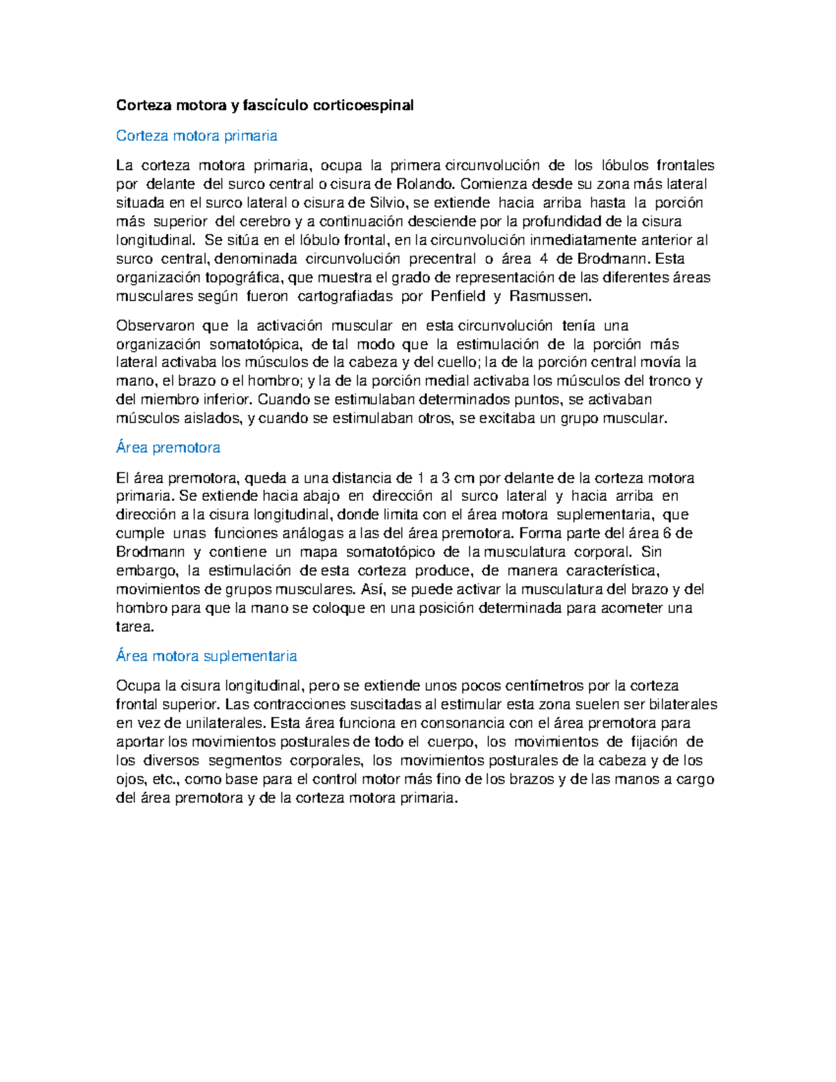 Capitulo 56 - Corteza motora y fascículo corticoespinal Corteza motora ...