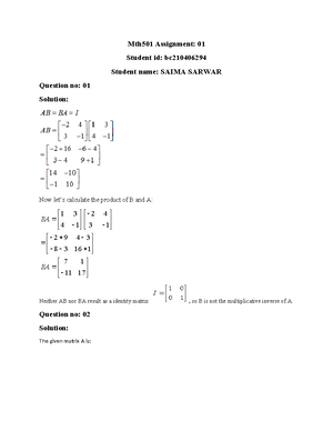 MTH501 Midterm Solved MCQS By Junaid - If the determinant of the matrix 1 3 5 3 1 1 5 7 7 A ...