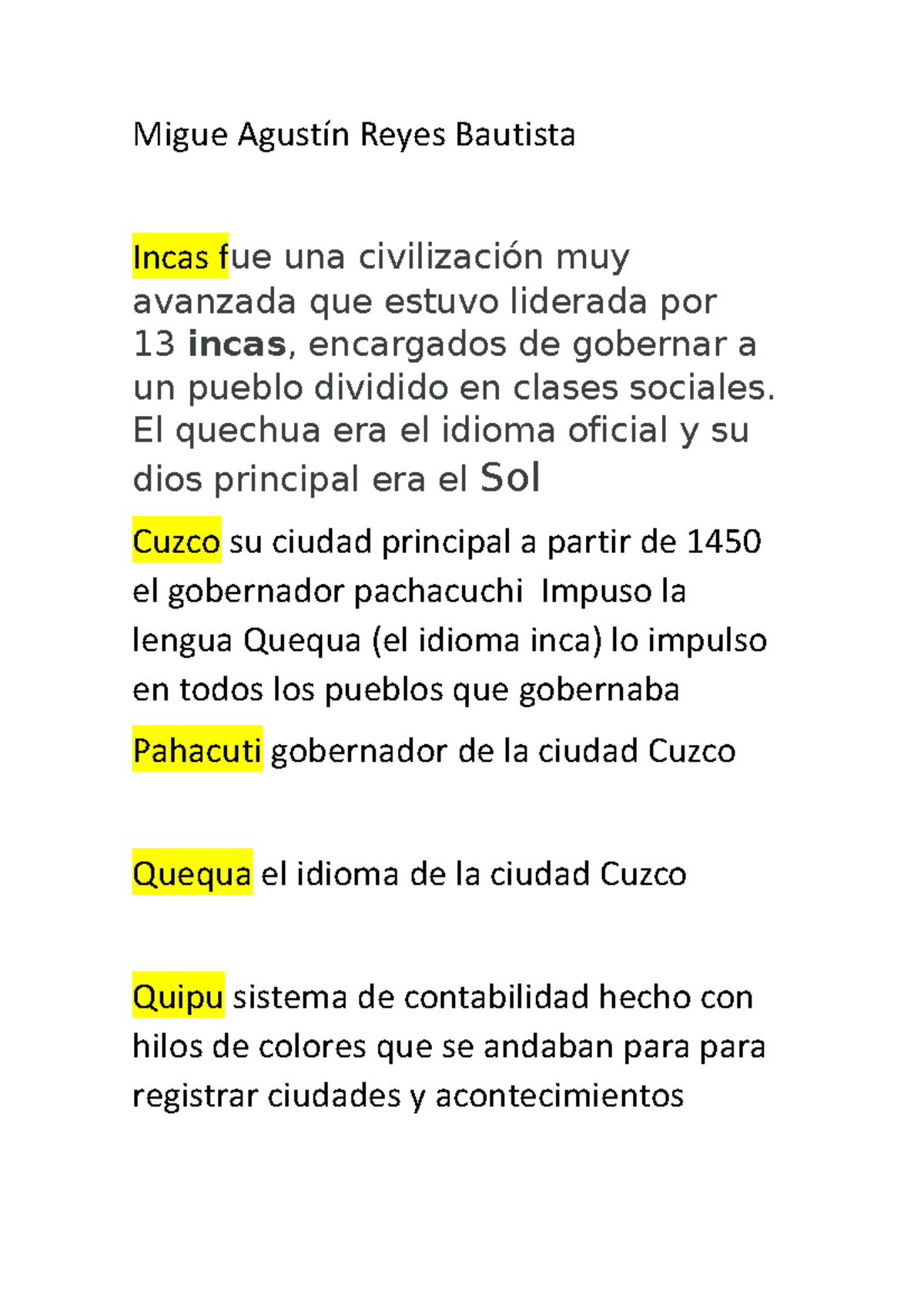 Inca - Nose - Migue Agustín Reyes Bautista Incas fue una civilización ...