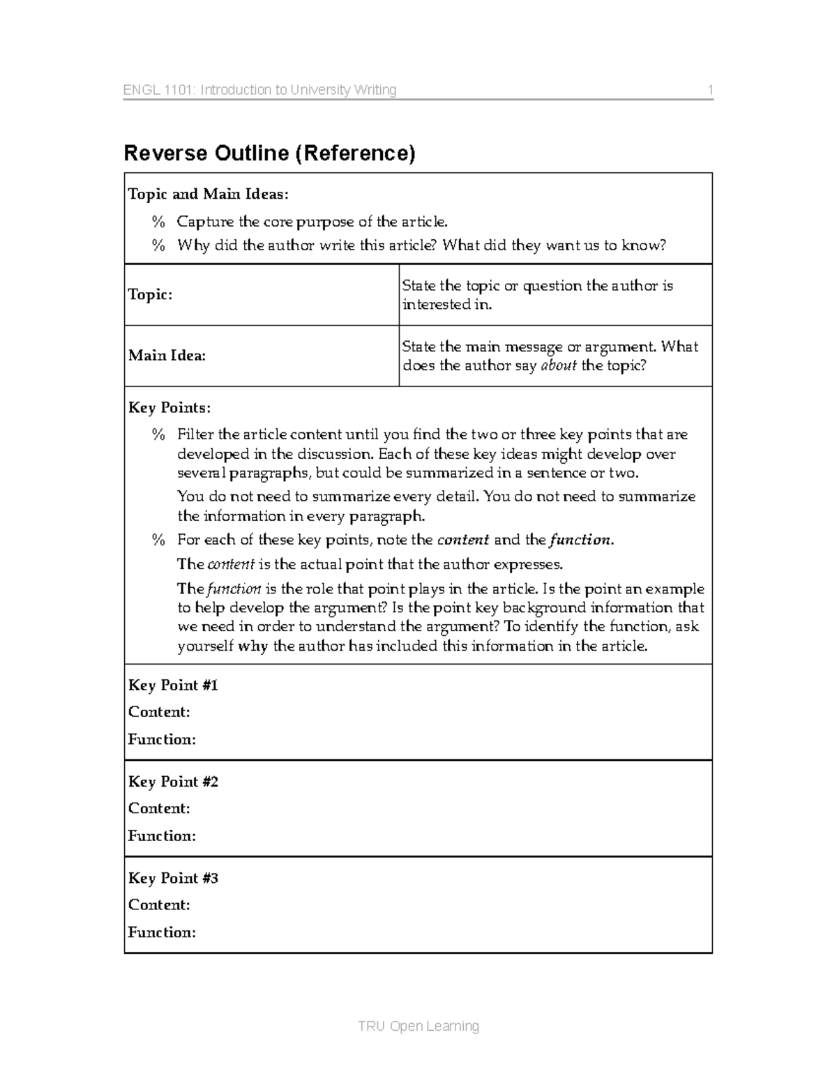 ENGL1101 Reverse Outline Reference - ENGL 1101: Introduction to ...