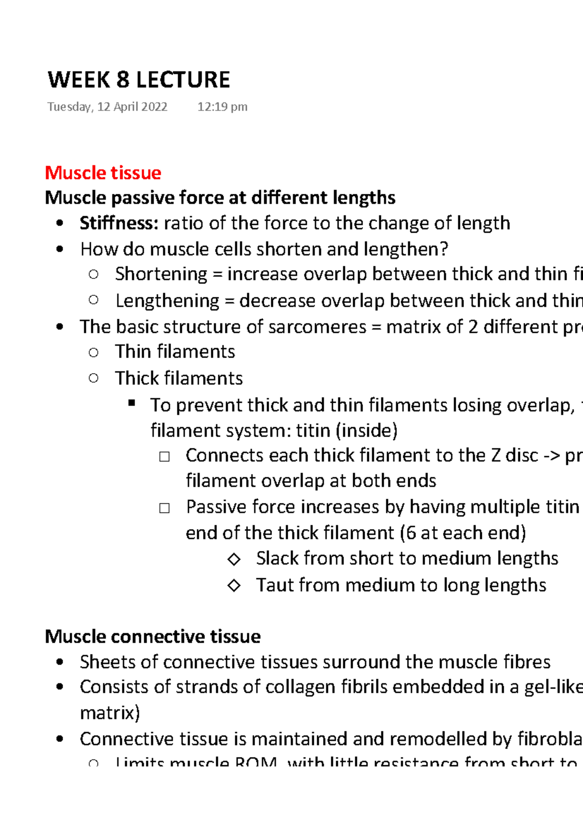 WEEK 8 Lecture - Muscle tissue Muscle passive force at different ...