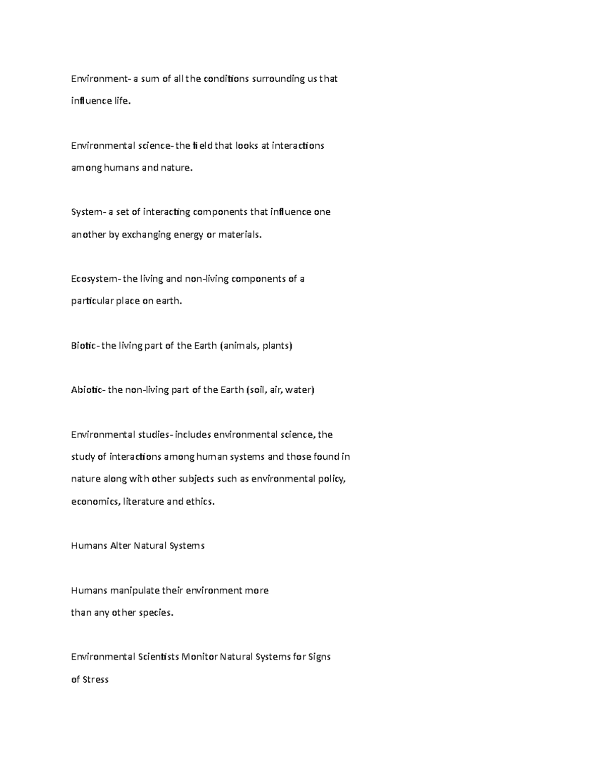 Environmental Science notes 1 - Environment- a sum of all the ...