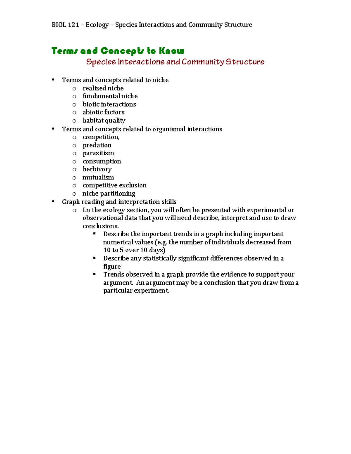 Terms and Concepts to Know - Species Interactions - BIOL 121 – Ecology ...