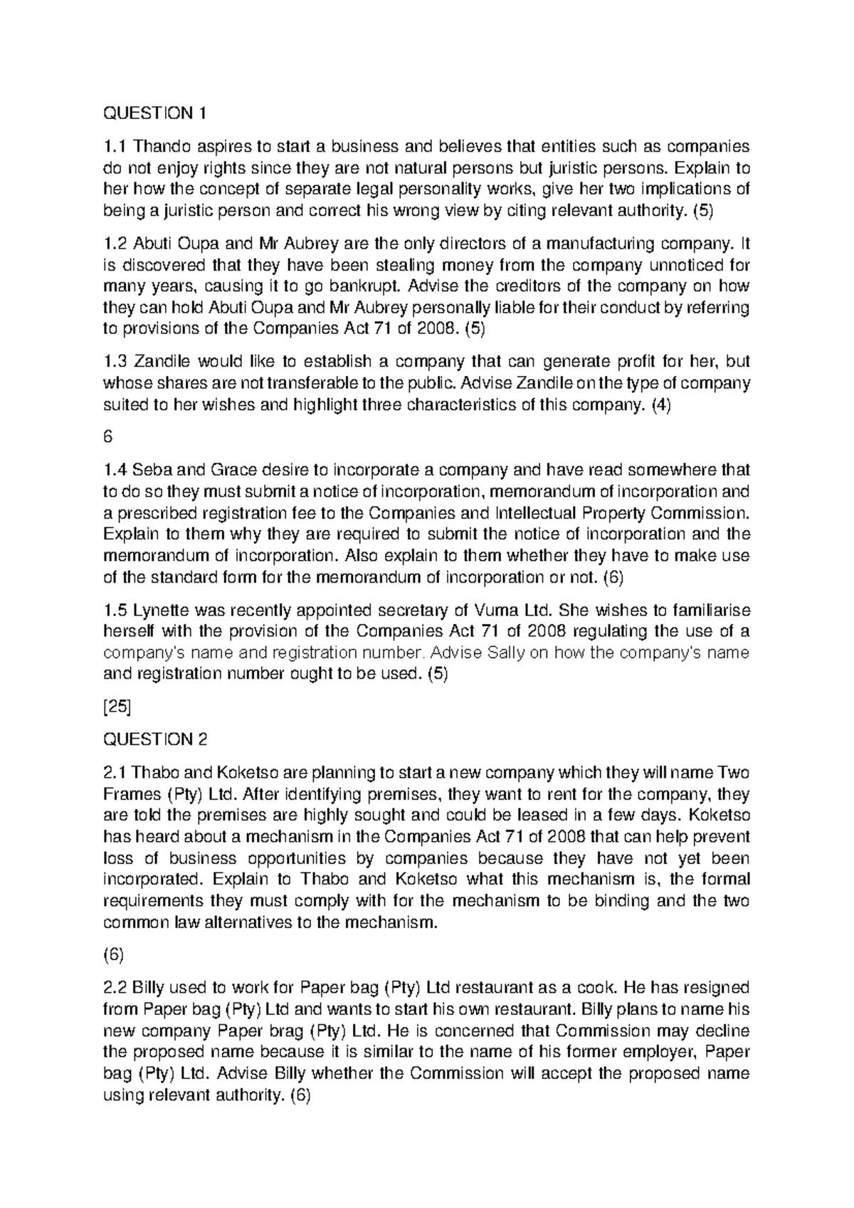 MRL Paper 241029 212136 - QUESTION 1 1 Thando aspires to start a business and believes that ...