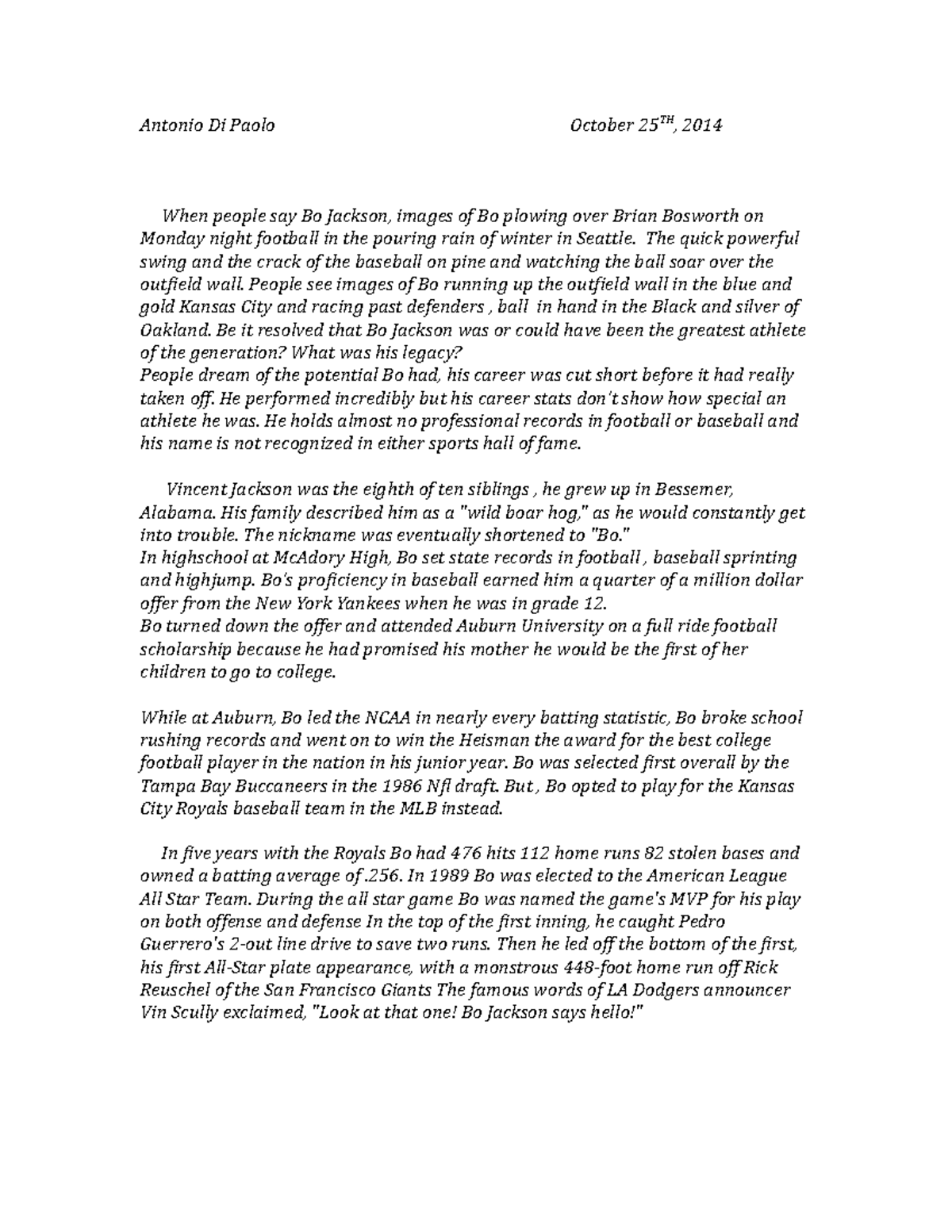 Bo Jackson English 10 October 25TH - ENGL 1154 - UNOMAHA - Studocu