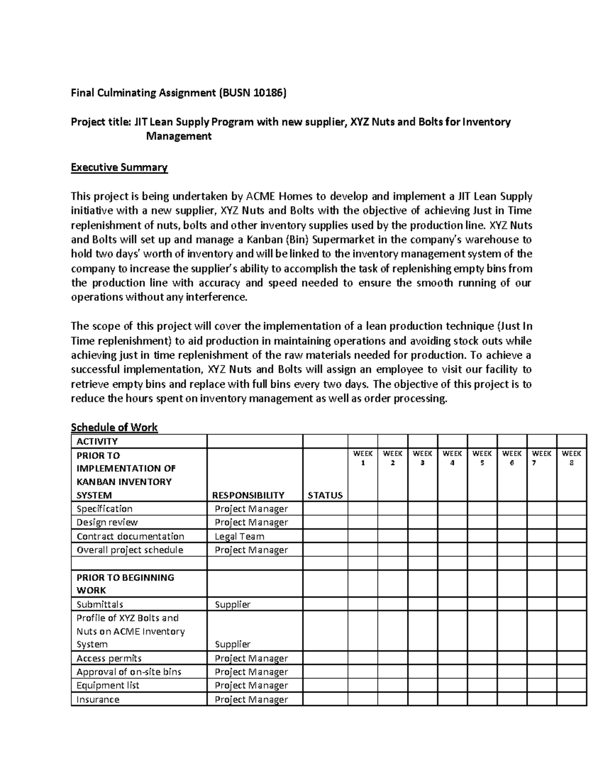 Final Culminating ACME Homes - Final Culminating Assignment (BUSN 10186 ...