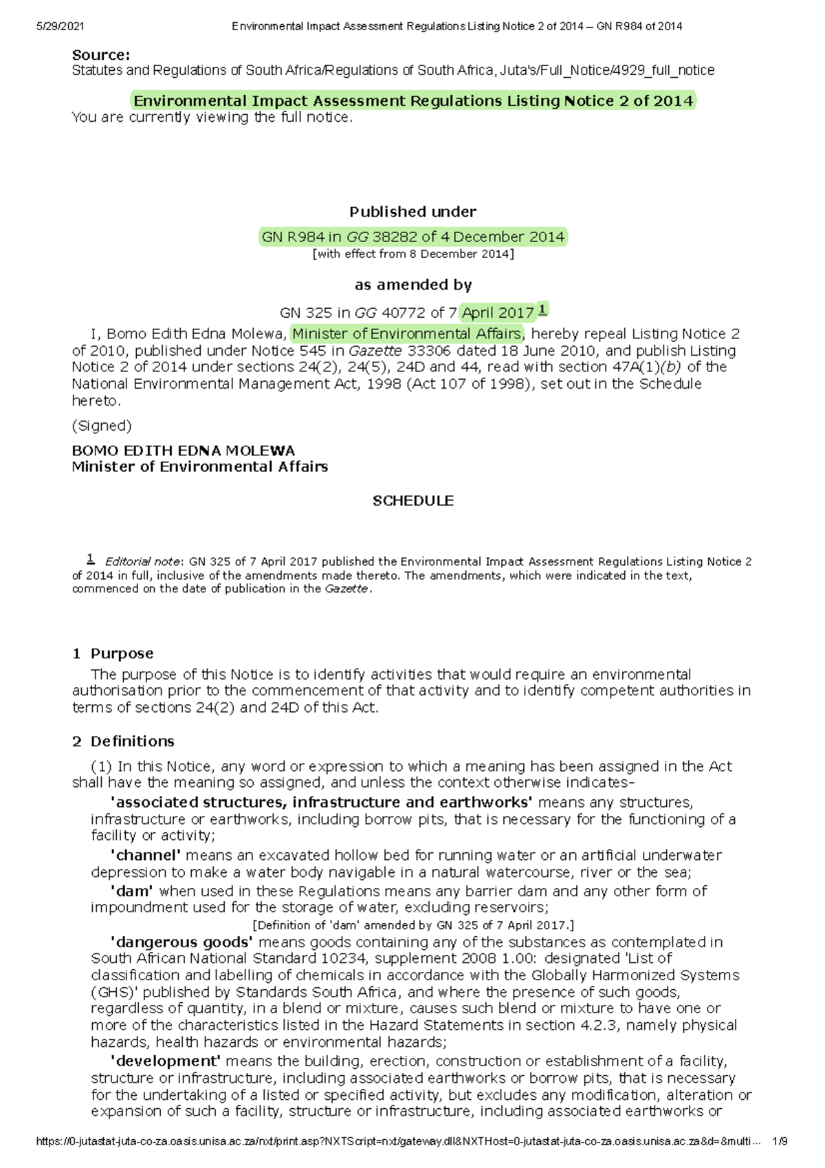 Listing Notice 2 - Every day law - Source: Statutes and Regulations of ...