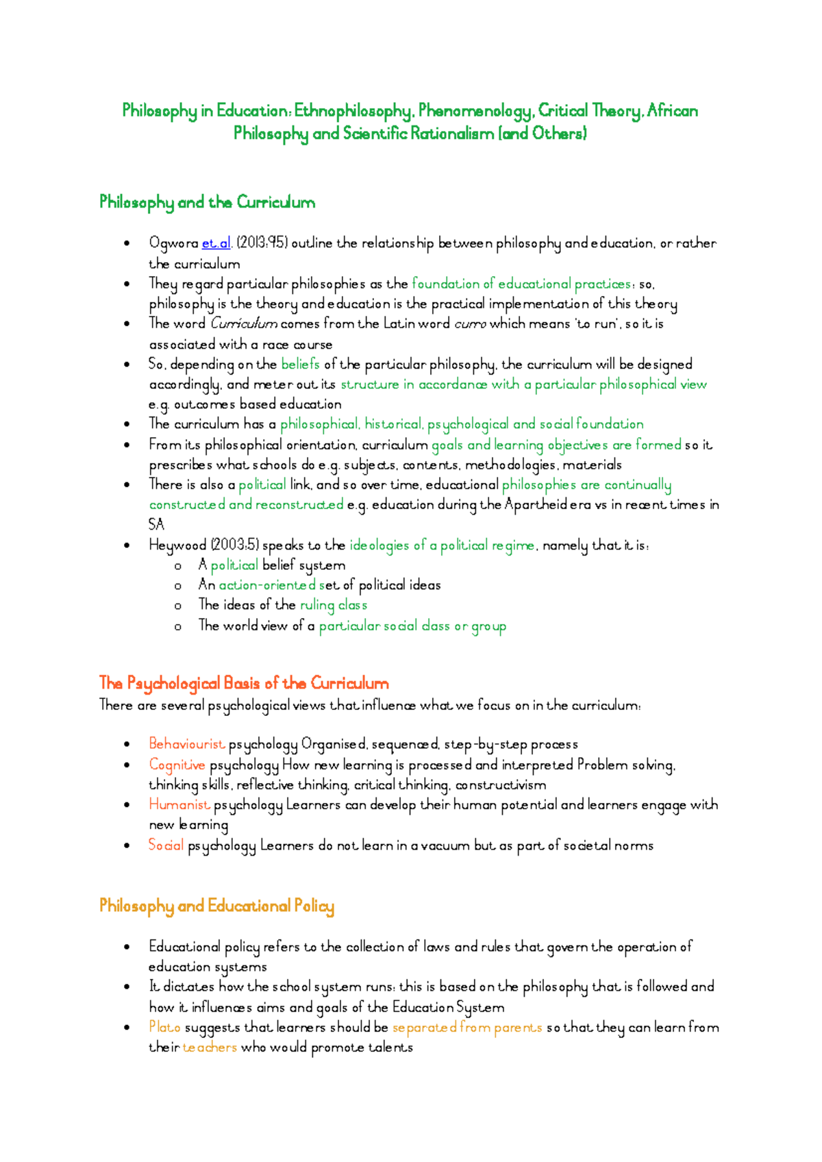 EDSA exam notes new 241023 120913 - Philosophy in Education ...