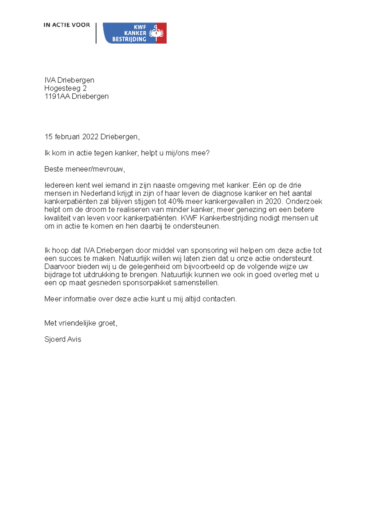 Brief naar sponsoren - Nederlands - Studeersnel