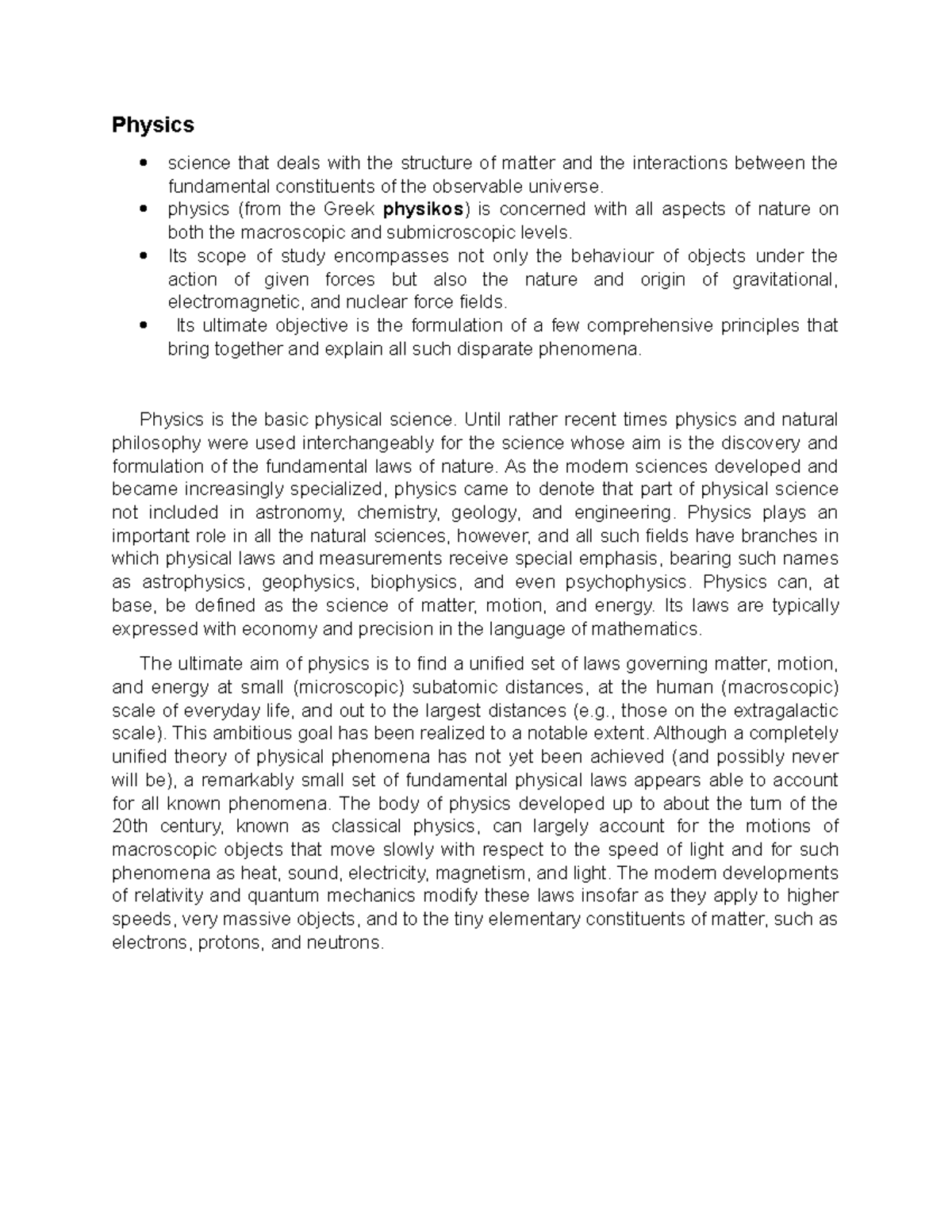 Physics - Lecture notes 10 - Physics science that deals with the ...