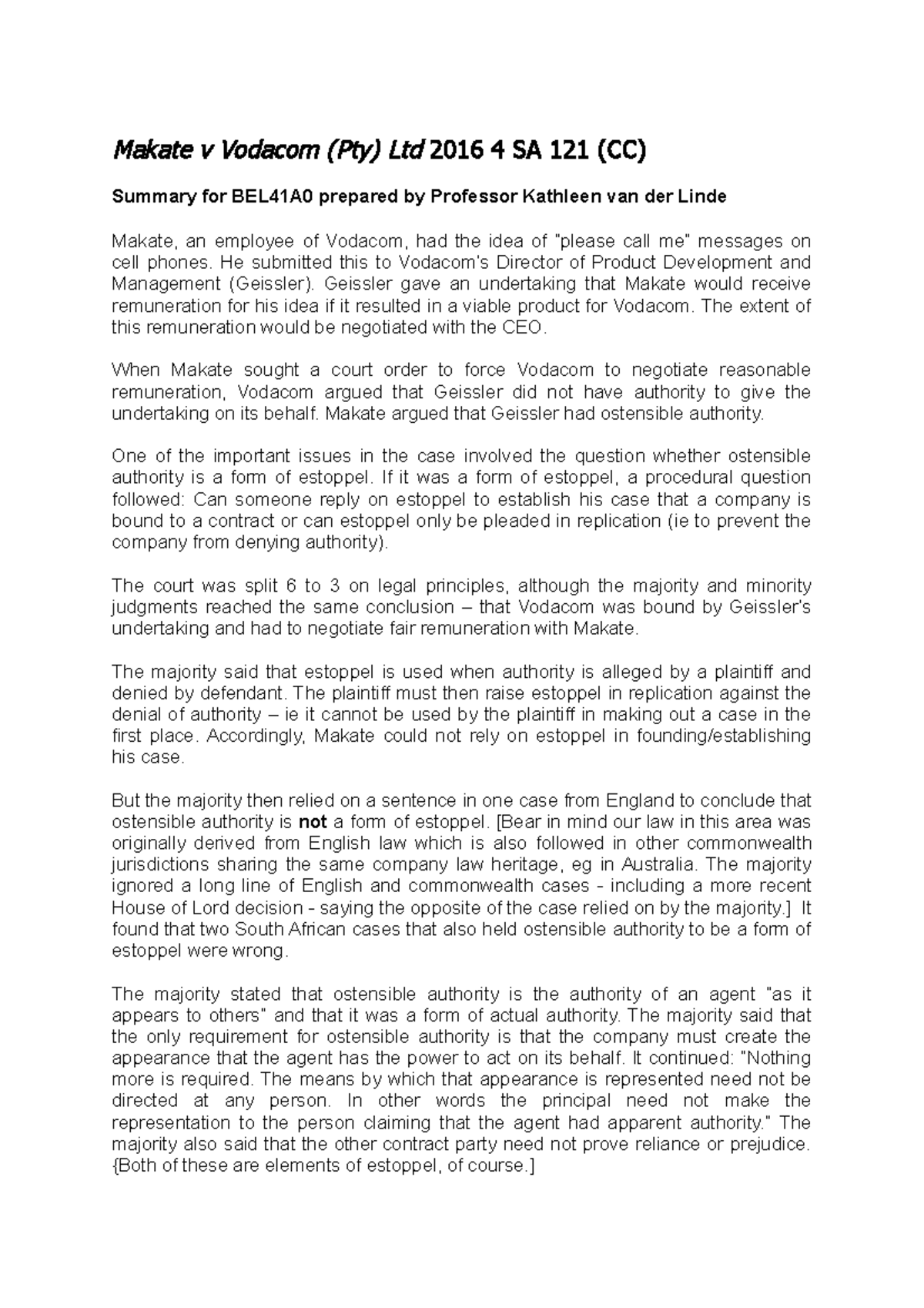 Makate v Vodacom - summary, helps you understand the case - Makate v Vodacom (Pty) Ltd 2016 4 SA ...