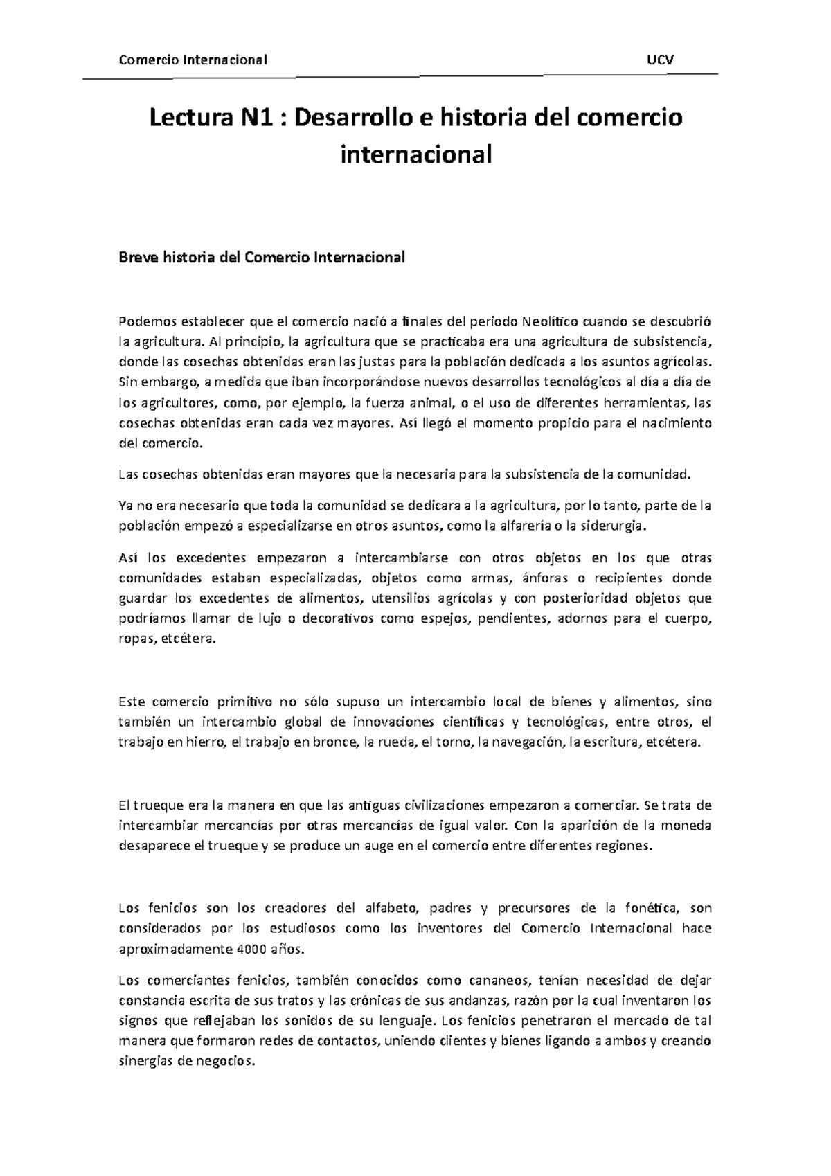 Lectura 1 - Lectura N1 : Desarrollo e historia del comercio ...