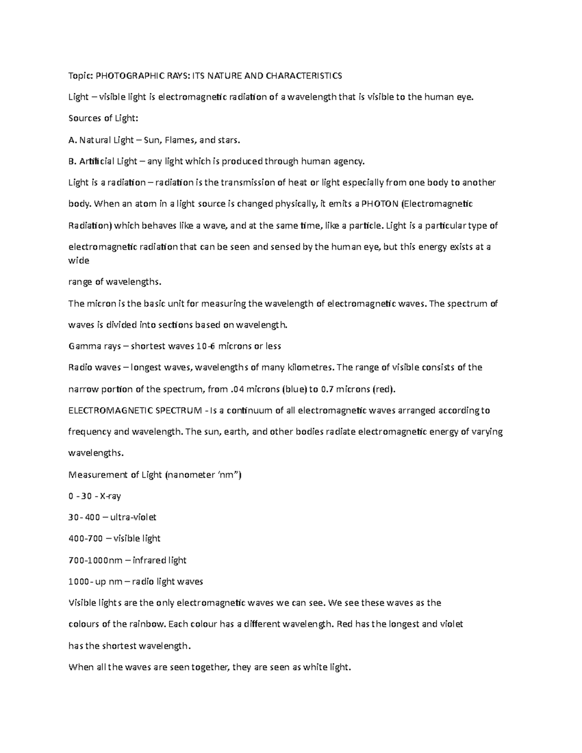 Forensic Photography Notes 3 - Topic: PHOTOGRAPHIC RAYS: ITS NATURE AND ...