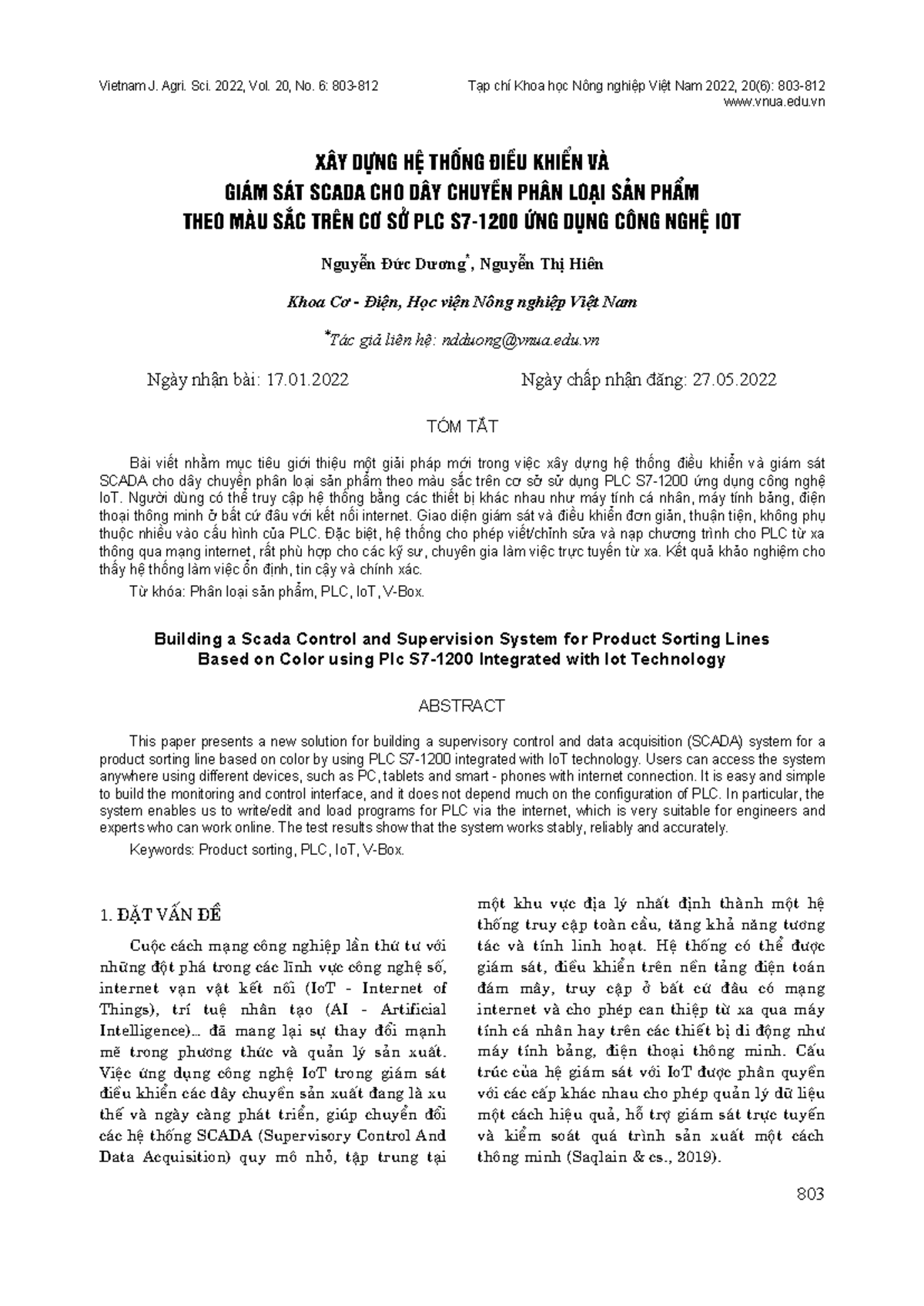 Tap chi so 6 - sadsadsa - Vietnam J. Agri. Sci. 2022, Vol. 20, No. 6 : 803 - 812 Tạp chí Khoa ...