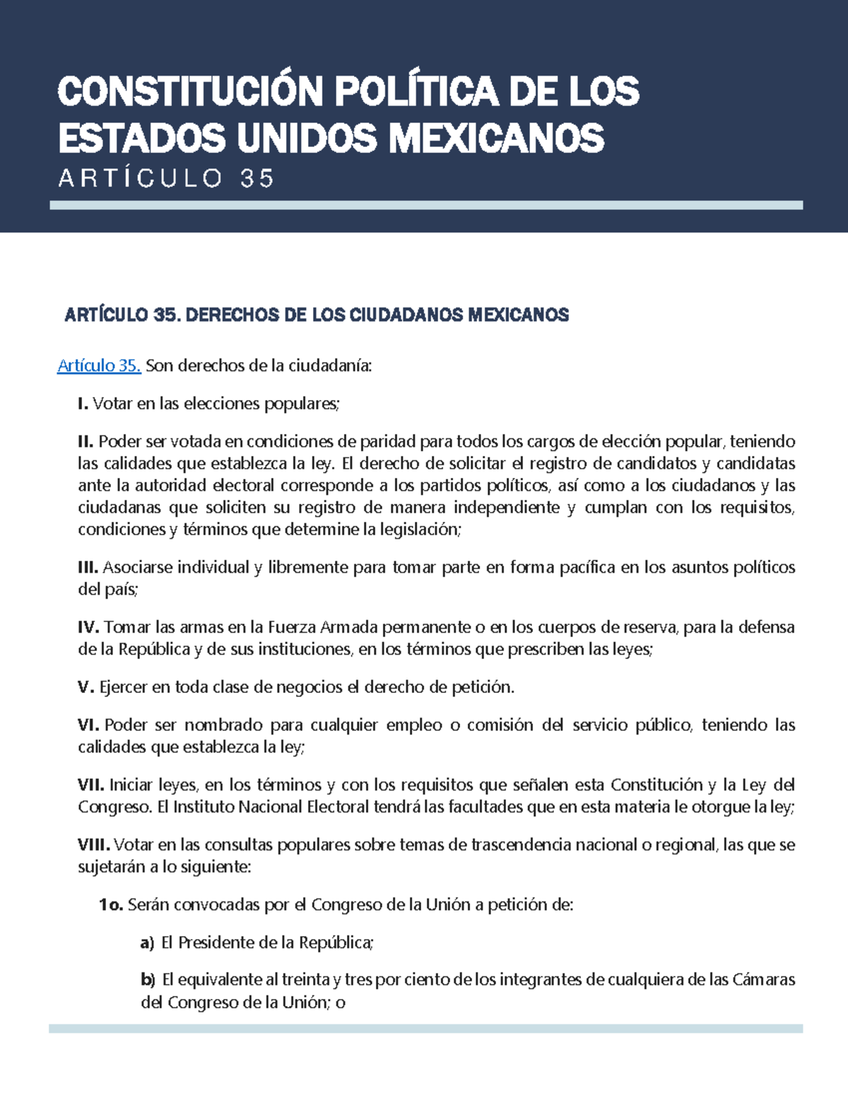 Artículo 35.- Constitución Política de los Estados Unidos Mexicanos ...