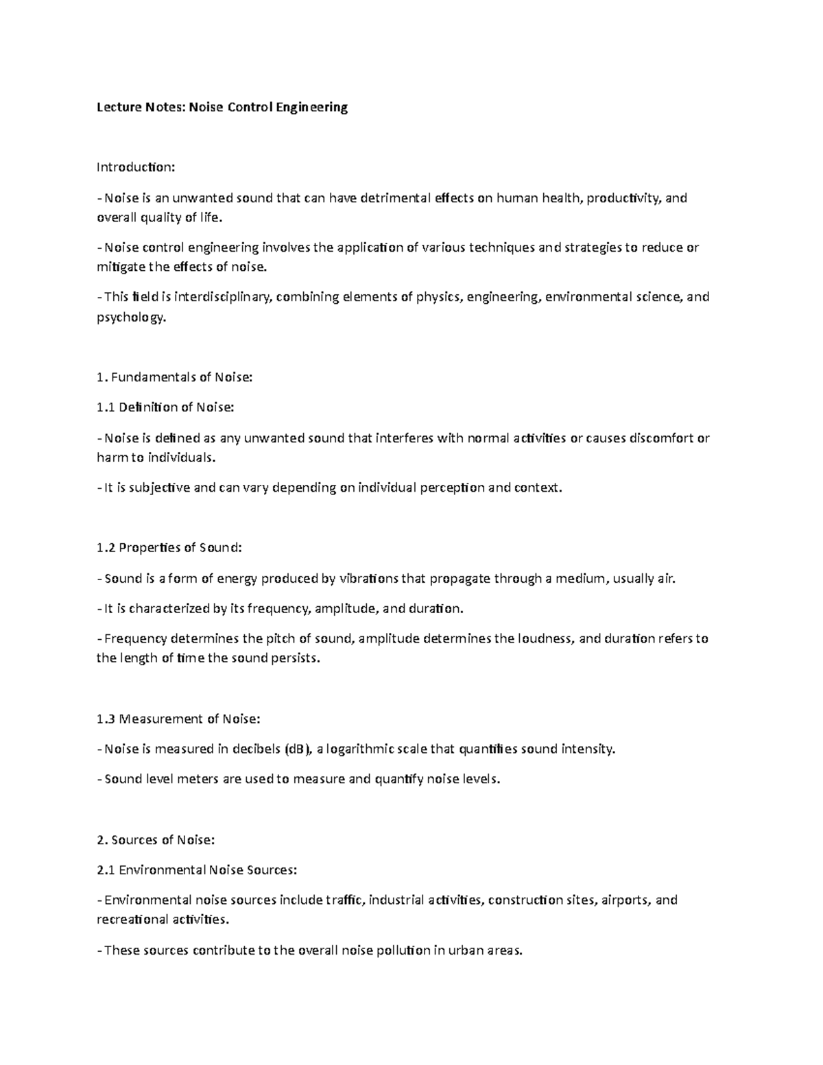 Lecture Notes: Noise Control Engineering - Lecture Notes: Noise Control ...