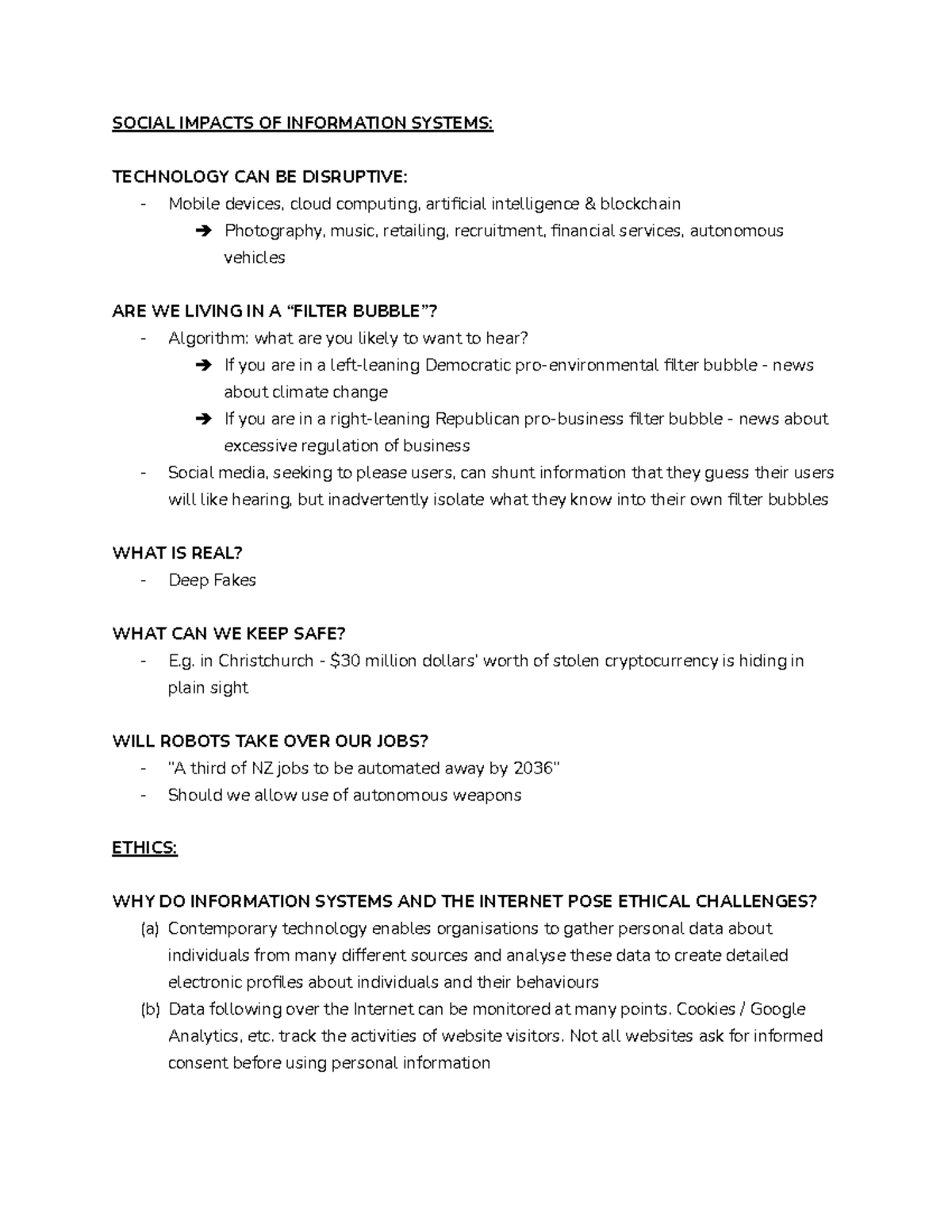 Module 7 Notes - SOCIAL IMPACTS OF INFORMATION SYSTEMS: TECHNOLOGY CAN ...