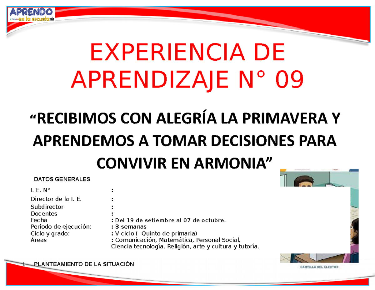 5to Experiencia DE Aprend 9 - EXPERIENCIA DE APRENDIZAJE N° 09 DATOS GENERALES I. E. N ...