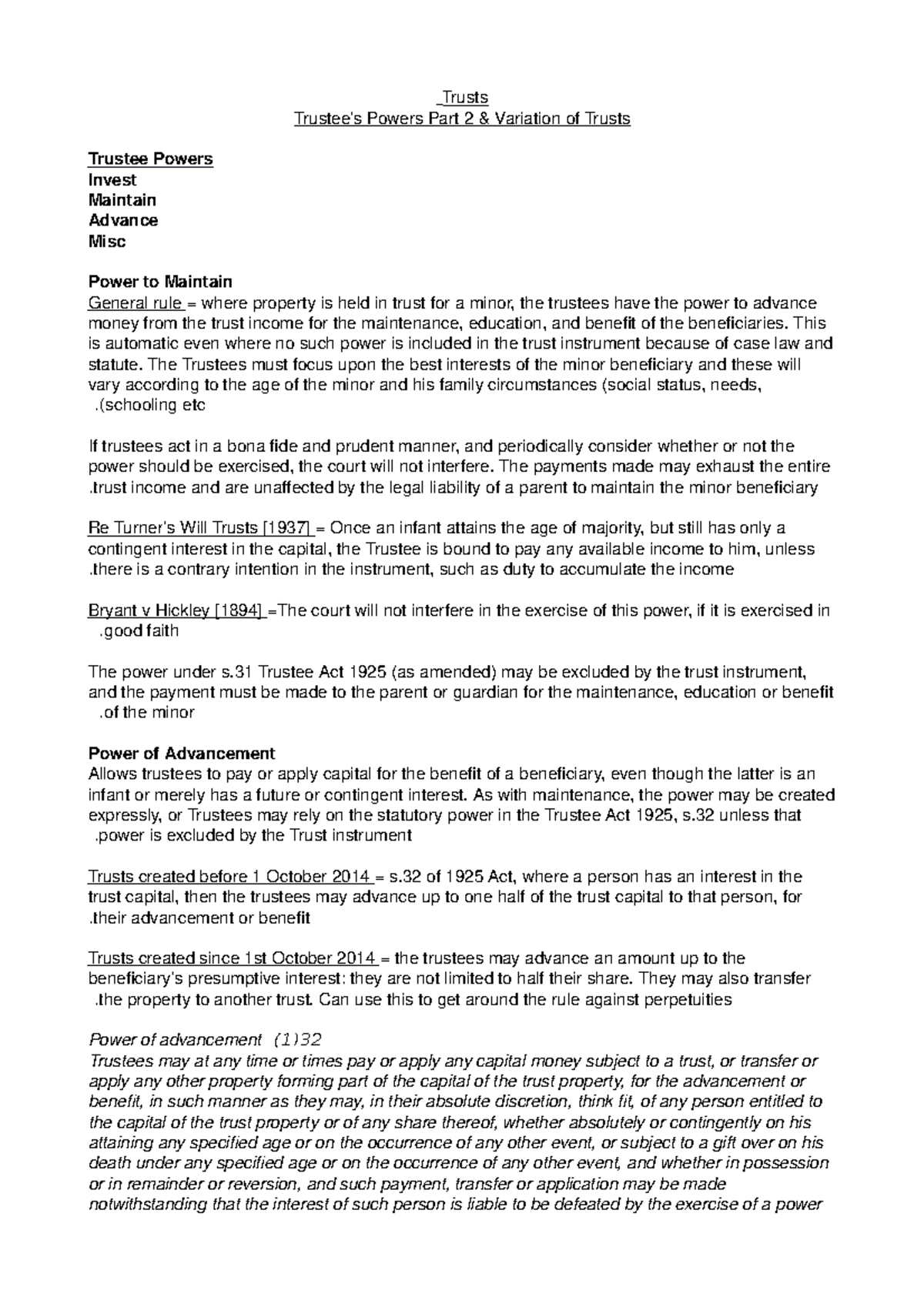 Trusts Trustee’s Powers & Variation of Trusts - Trusts Trustee’ s Powers Part 2 & Variation of ...