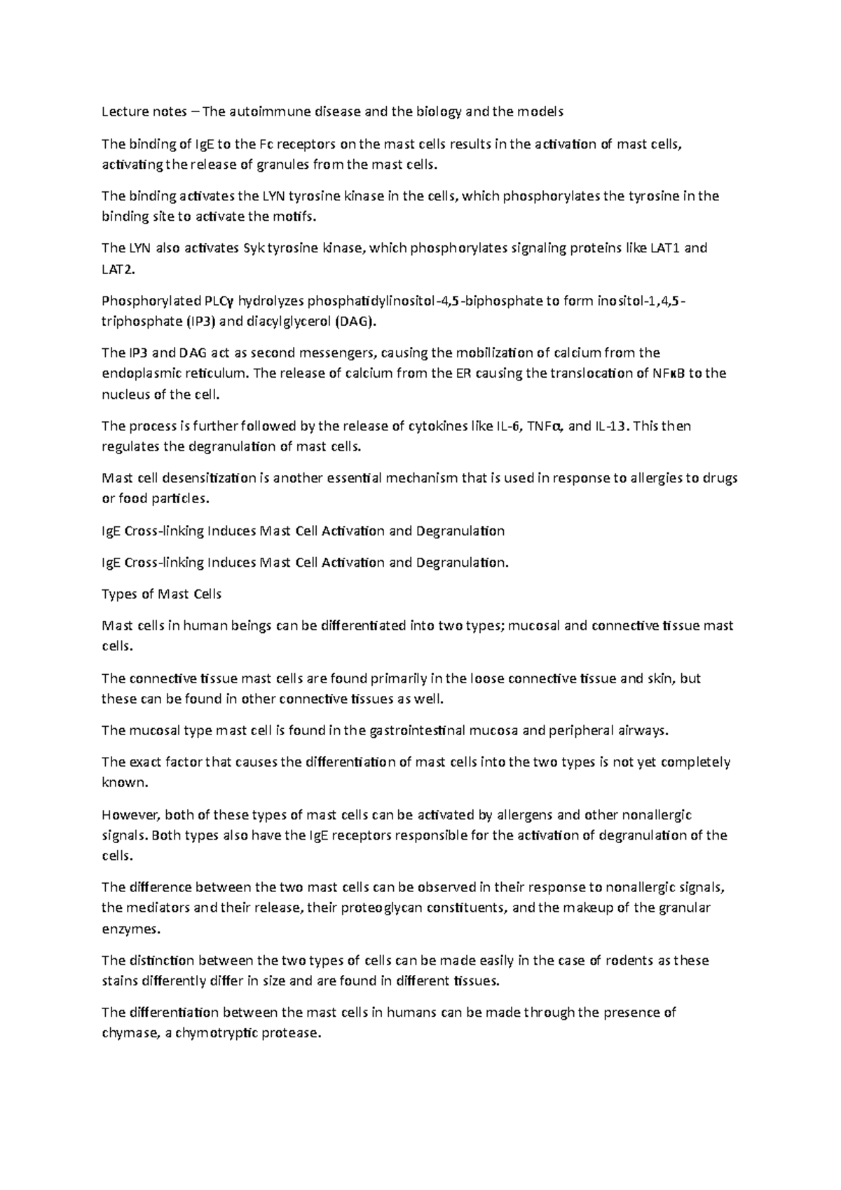 Lecture notes – The autoimmune disease and the biology and the models ...