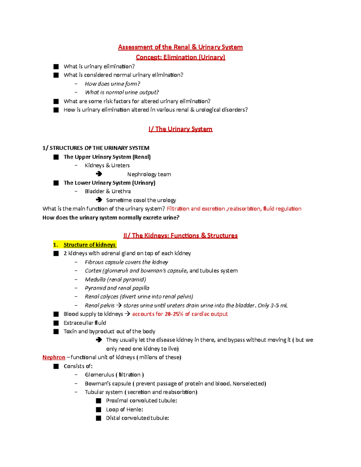 NURS 321- Assessment of the Renal - Assessment of the Renal & Urinary ...