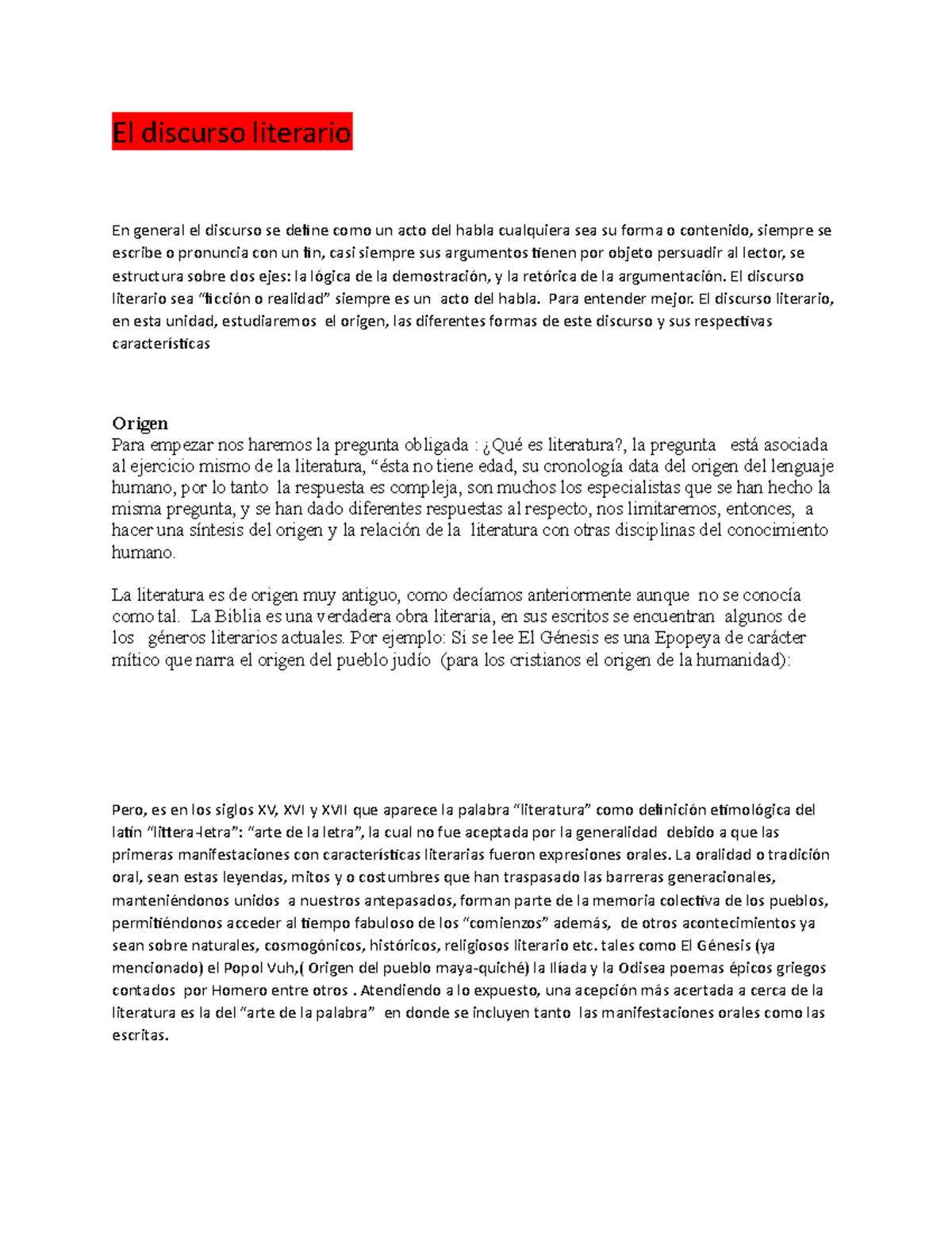 El discurso literario español - El discurso literario En general el ...