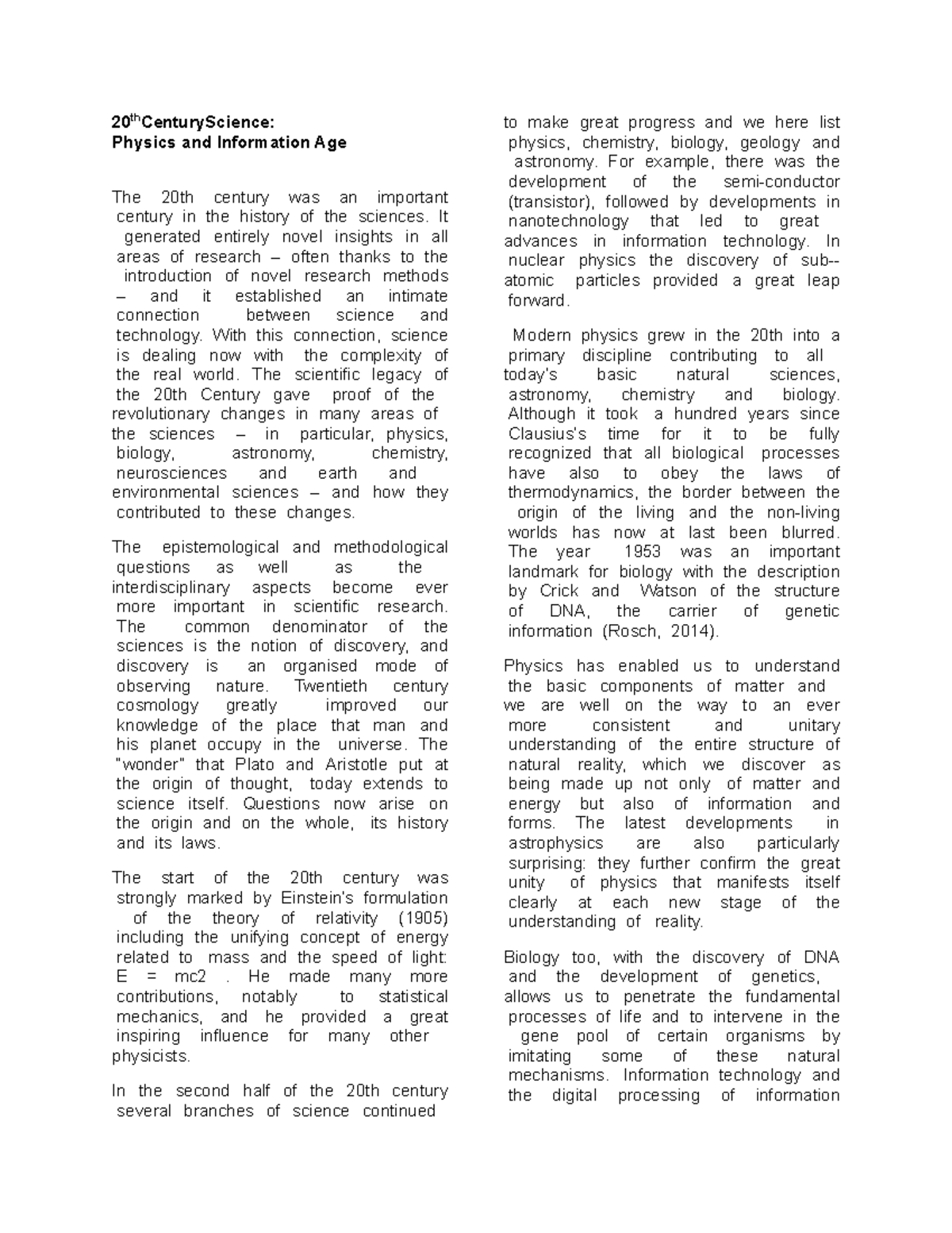 20th Century Science - Lecture notes 2 - 20 thCenturyScience: Physics ...