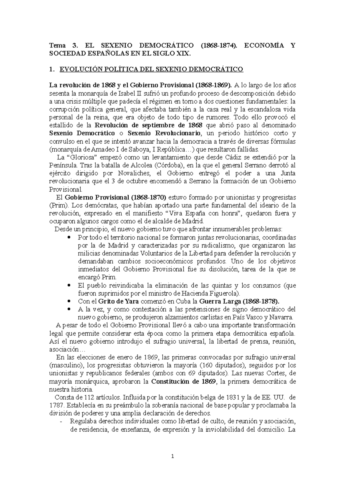 3. EL Sexenio Democrático - Tema 3. EL SEXENIO DEMOCRÁTICO (1868-1874). ECONOMÍA Y SOCIEDAD ...