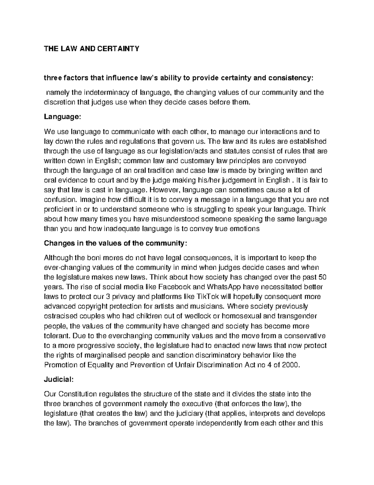 THE LAW AND Certainty - the following notes are obtained from the ...