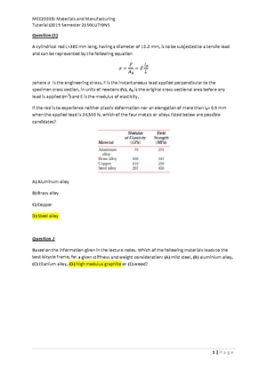 MEE2000 5 Exam Practice 2018 Sem2 - Swinburne Higher Education Exam If ...
