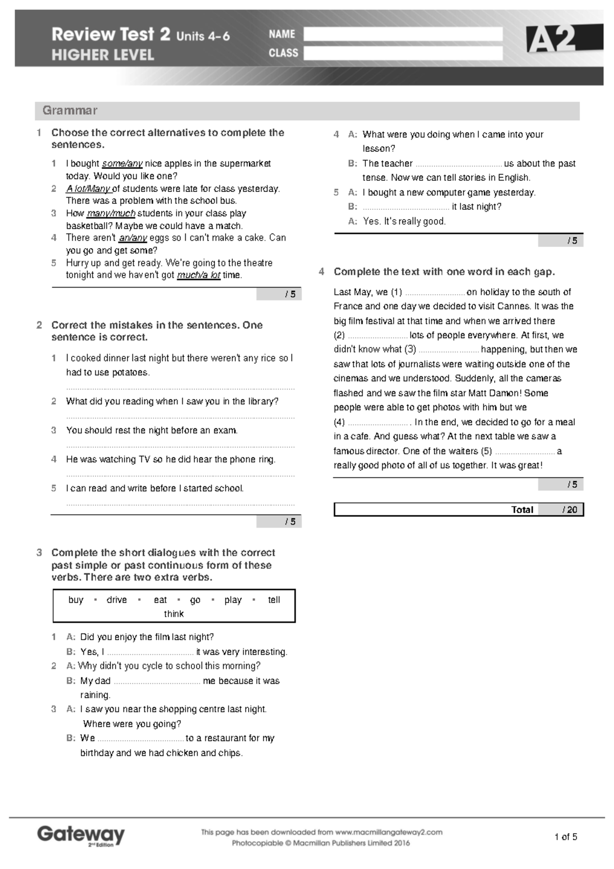 A2 Review test 2 higher - ádasd - Grammar 1 Choose the correct ...