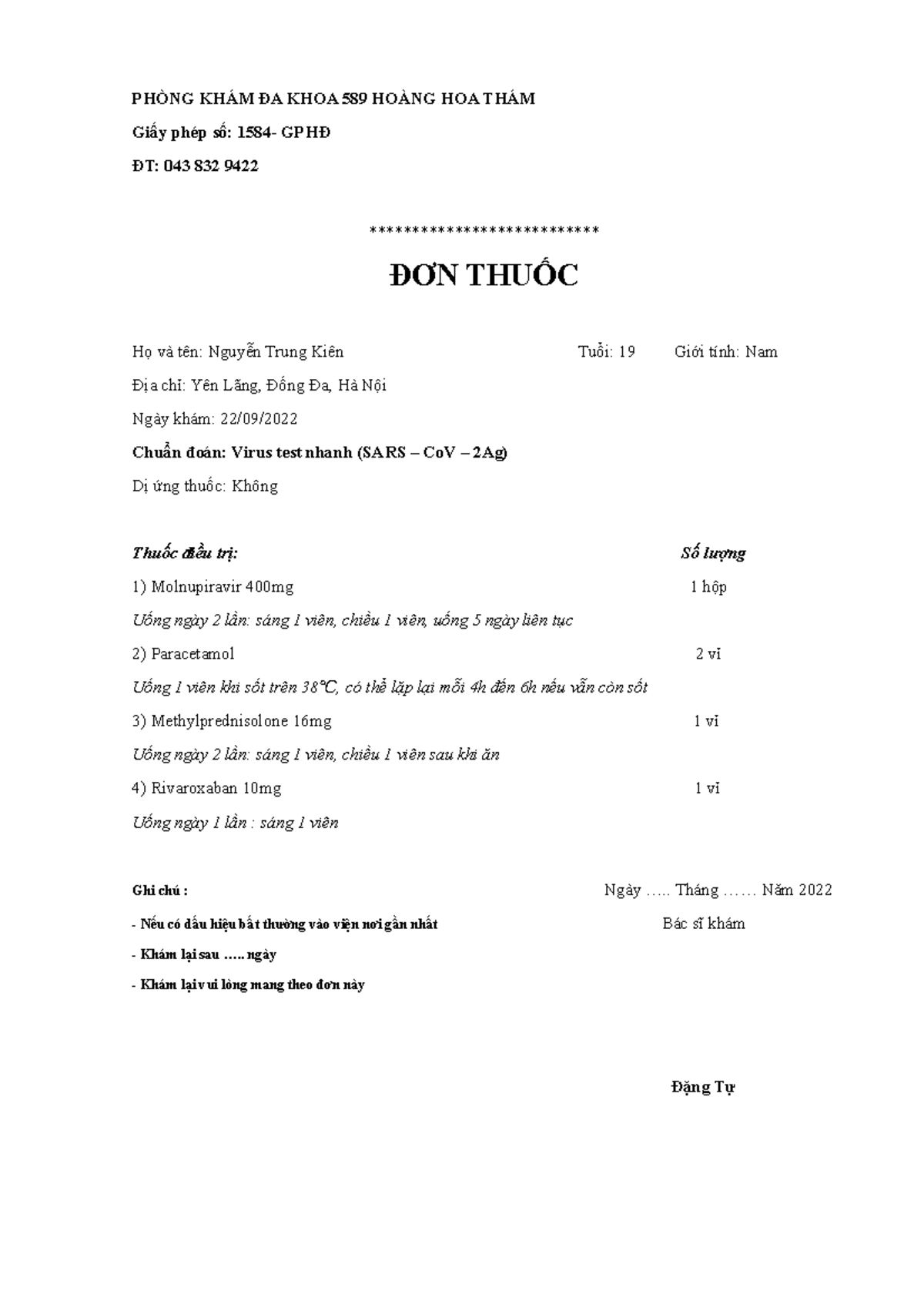 đơn-thuốc - nice - PHÒNG KHÁM ĐA KHOA 589 HOÀNG HOA THÁM Giấy phép số ...