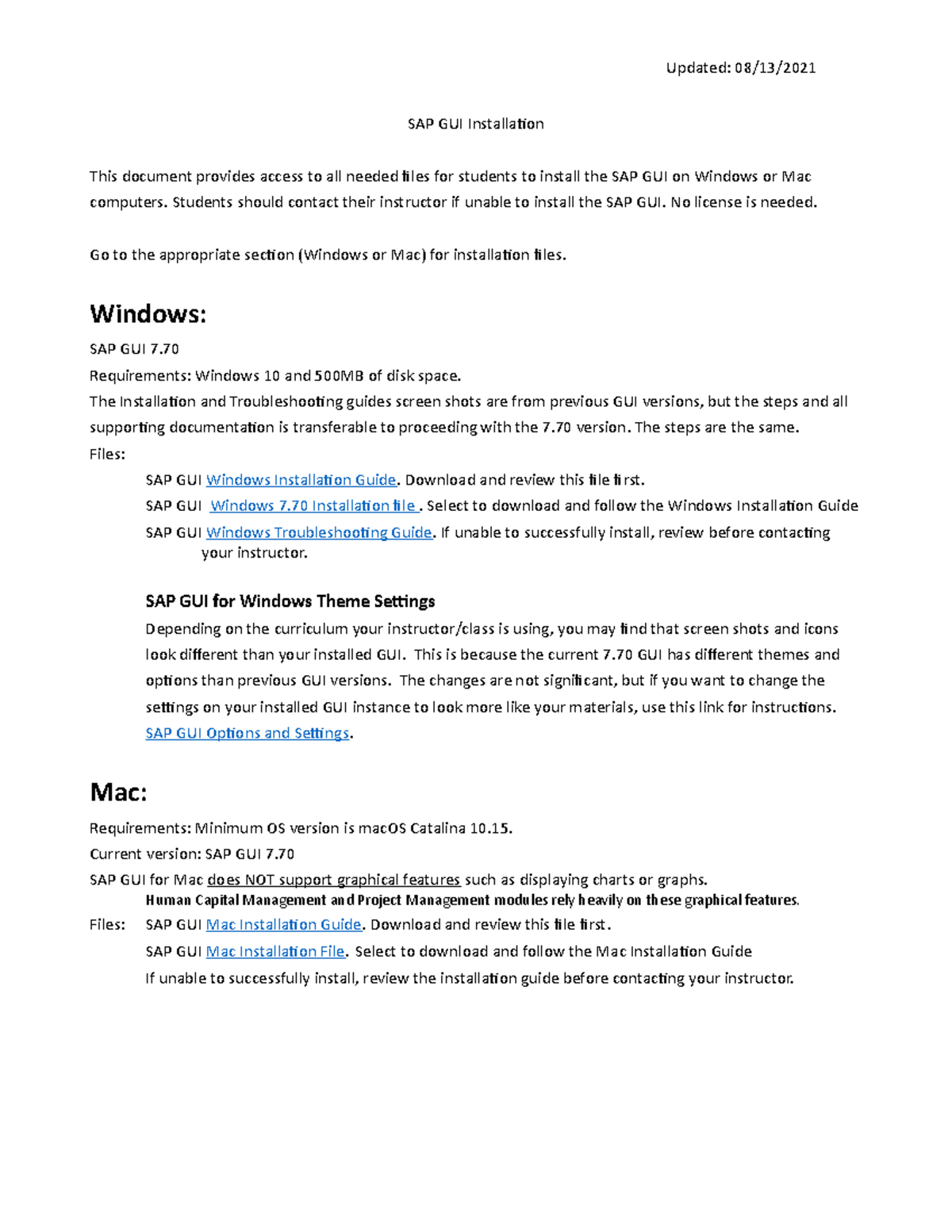 SAP GUI installation links GUI 7 - Updated: 08/13/ SAP GUI Installation ...
