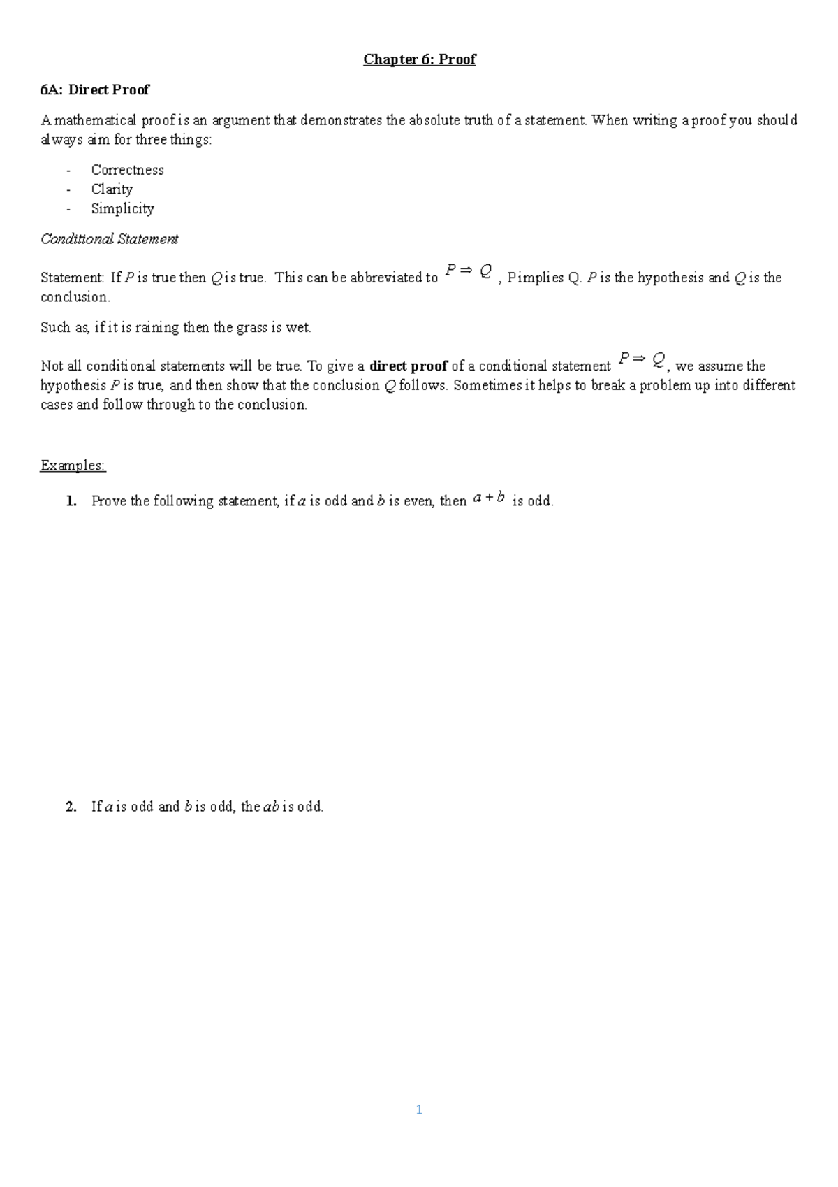 CH6 Proof notes - practice - Chapter 6: Proof 6A: Direct Proof A ...
