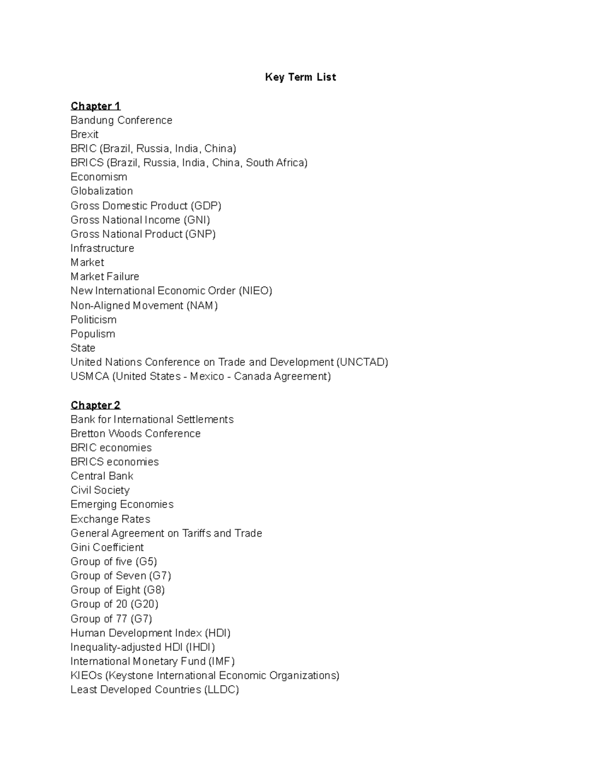 Polisci 2257 - Key Term List - Key Term List Chapter 1 Bandung ...