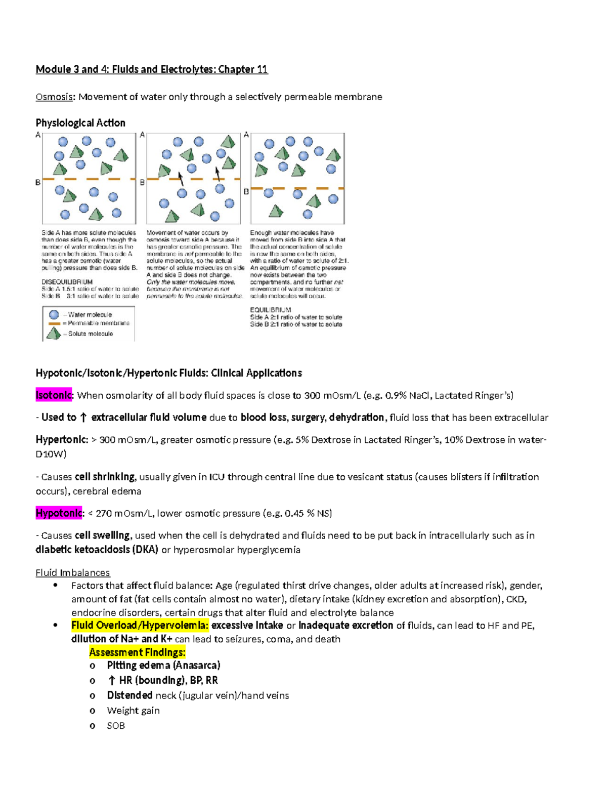 MDC II Exam 2 Study Guide - Module 3 and 4: Fluids and Electrolytes ...