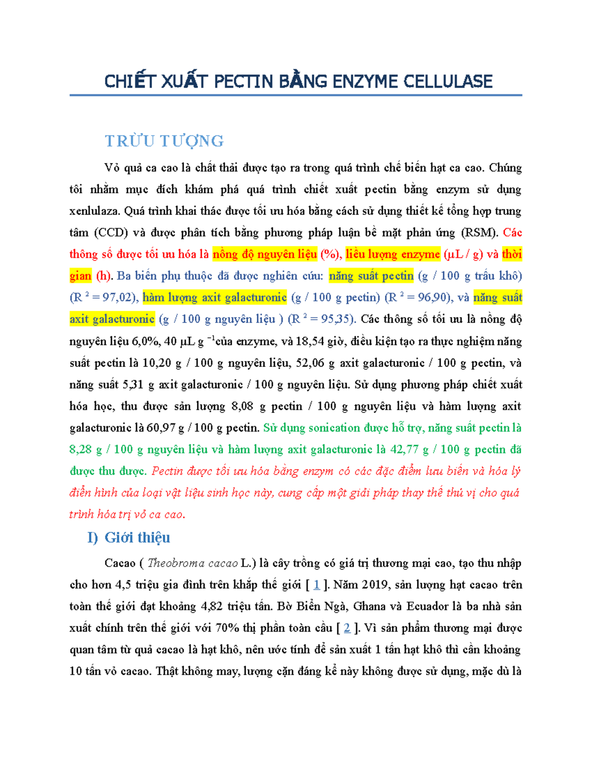 Đề Cương Enzyme 100% - Hello - CHI Ế T XU Ấ T PECTIN B Ằ NG ENZYME ...