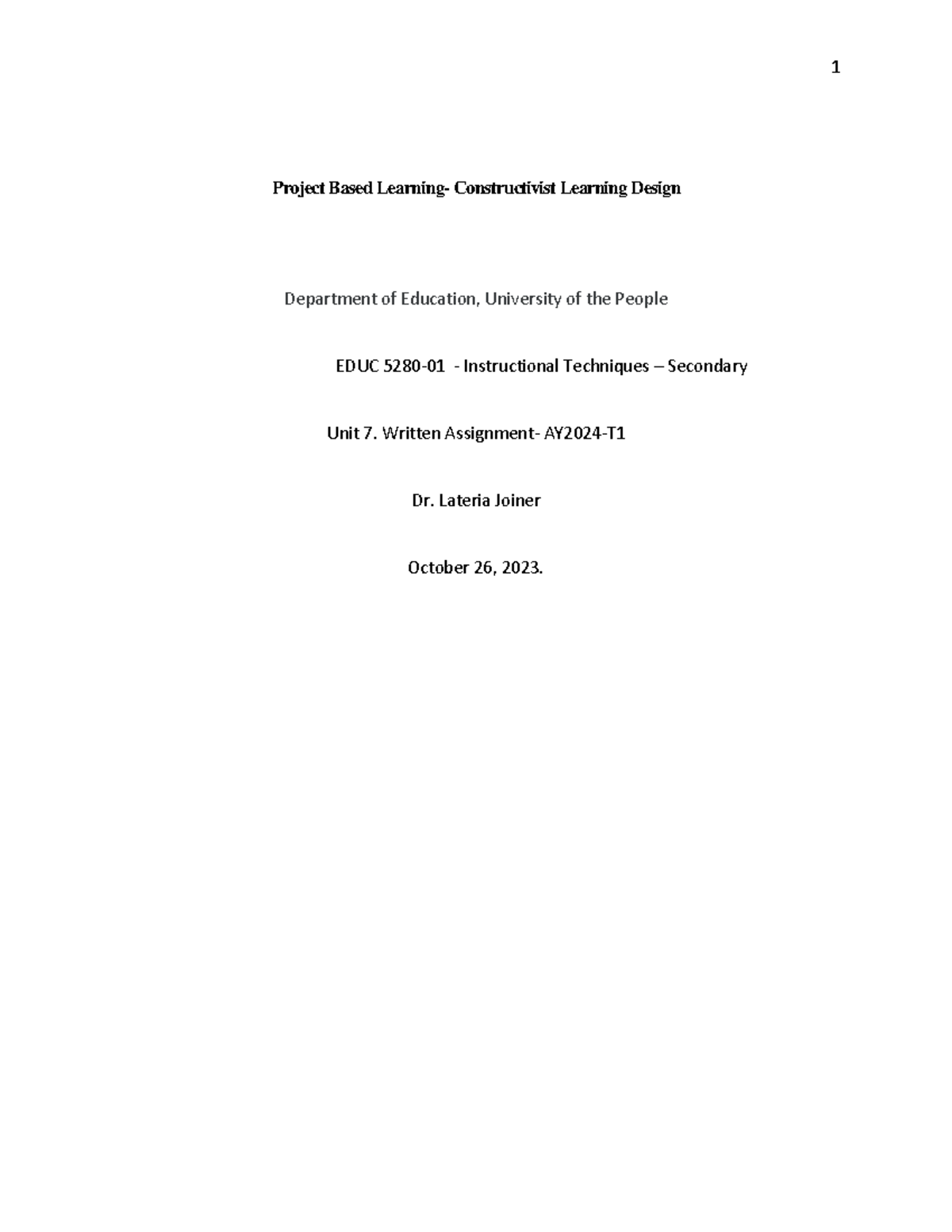 WA 7 - assignment written week 7 - Project Based Learning ...