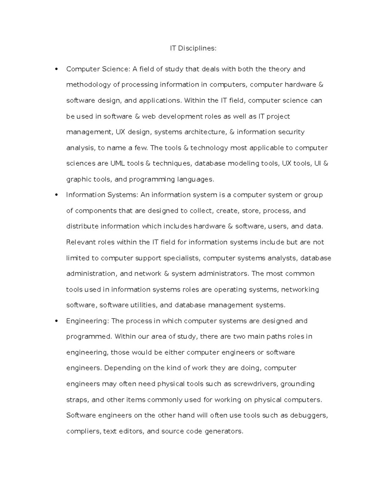 Module 7 Project 2- The IT Professional - IT Disciplines: Computer ...