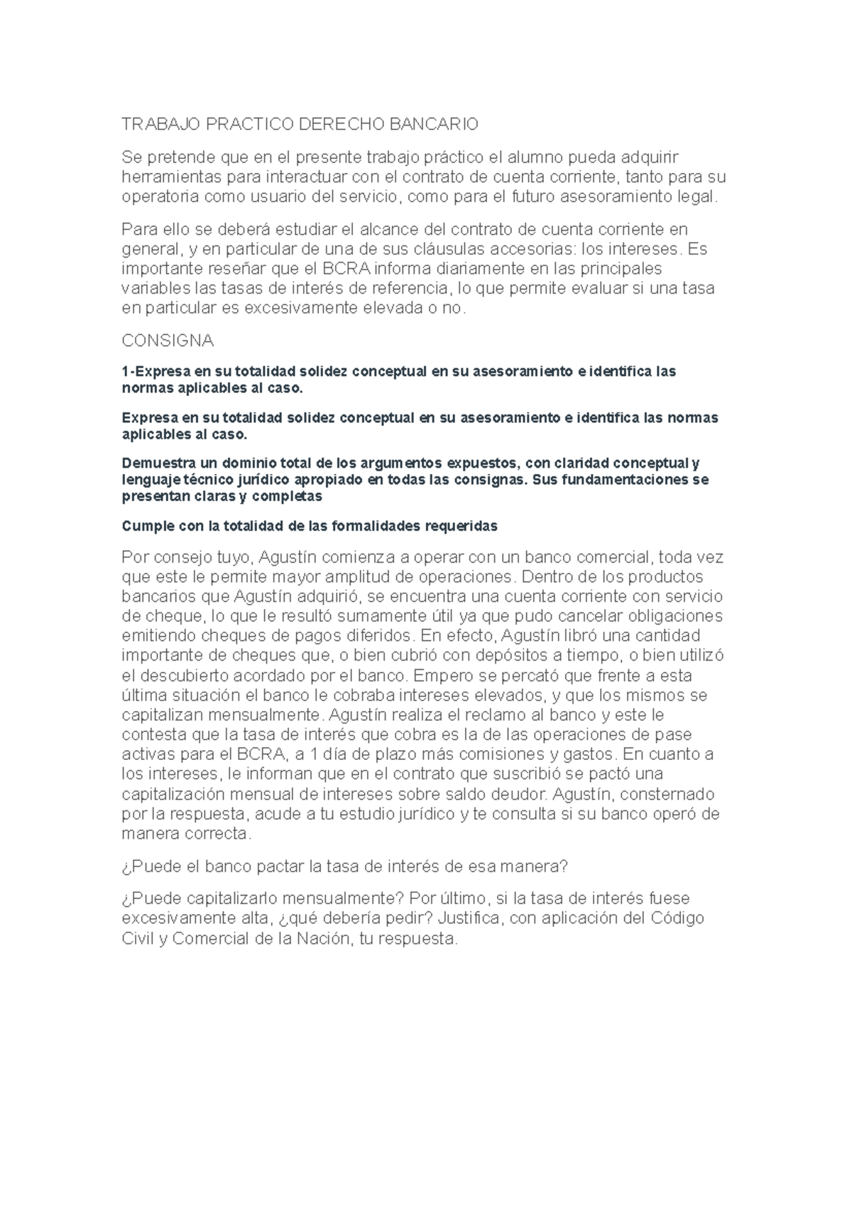 TP 2 Derecho Bancario - ddsas - TRABAJO PRACTICO DERECHO BANCARIO Se ...